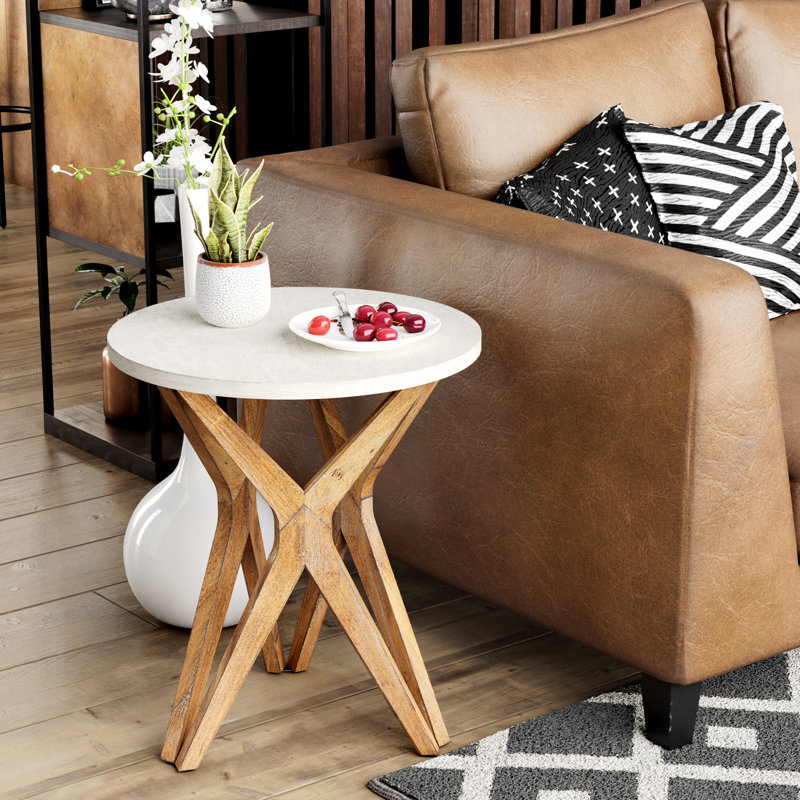 Millwood Pines Moty Crossed Legs Round End Table, with Tripod Base for ...