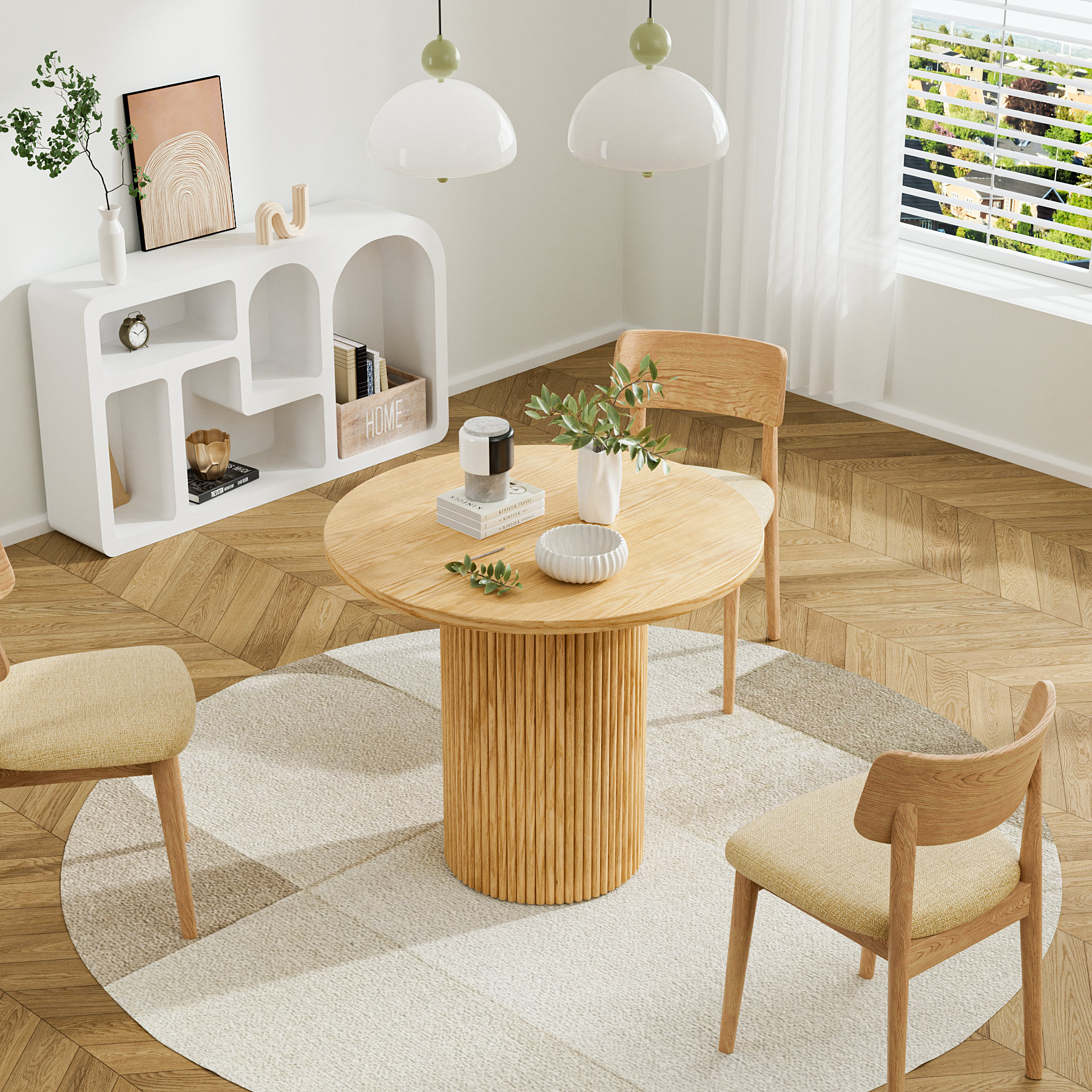 Latitude Run® Pedestal Elegant Wood Texture Round Dining Table ...