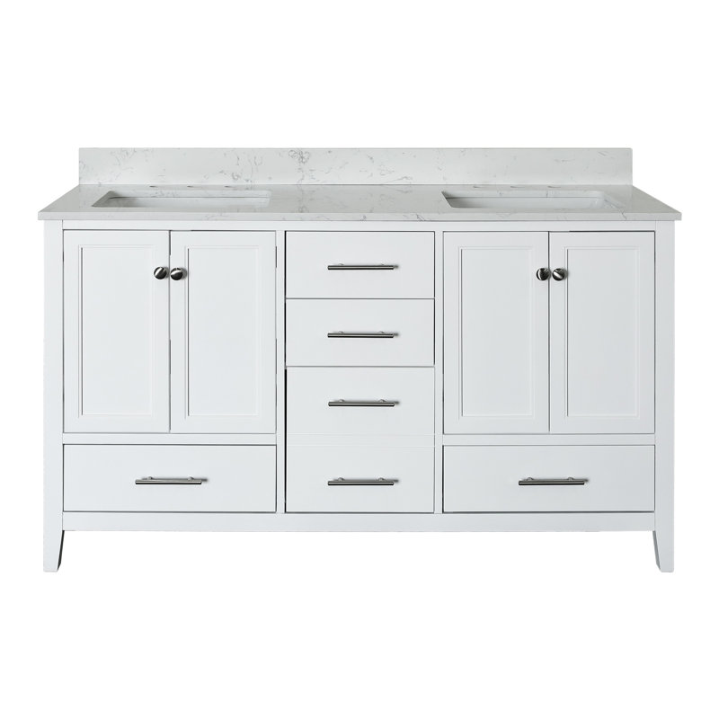 222 Fifth Park Slope 60" Double Bathroom Vanity Set, White, Engineered ...
