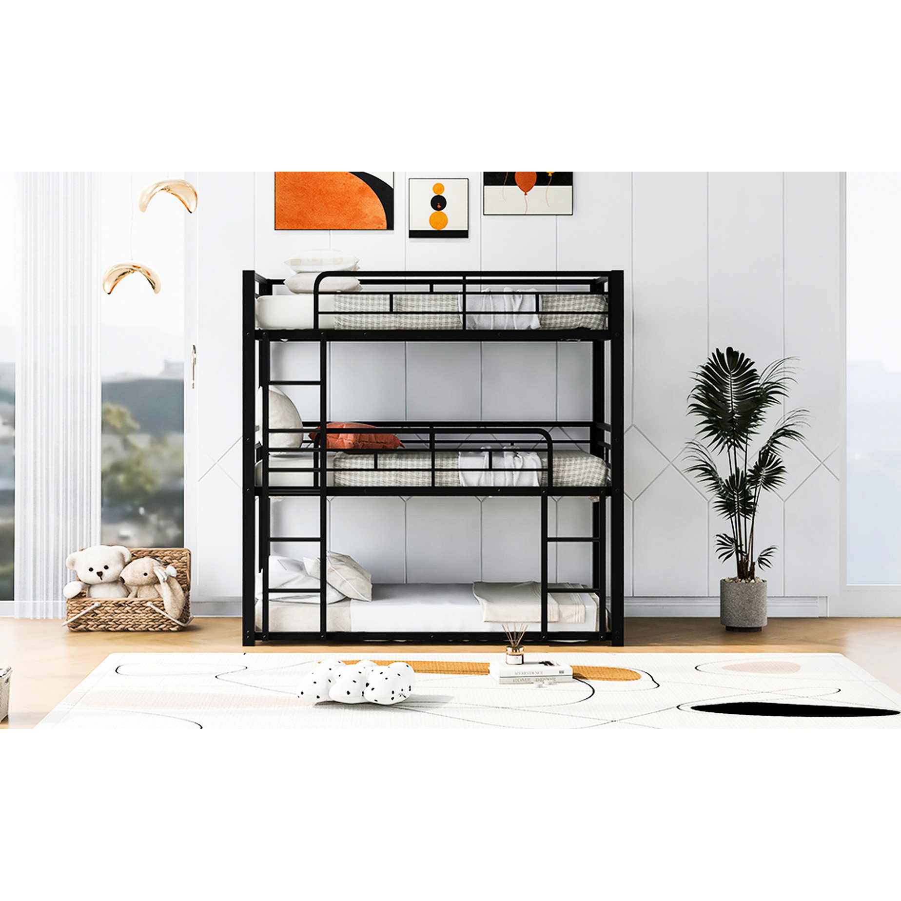Isabelle & Max™ Metal Black Triple Bunk - Rails & Space Efficient Twin ...