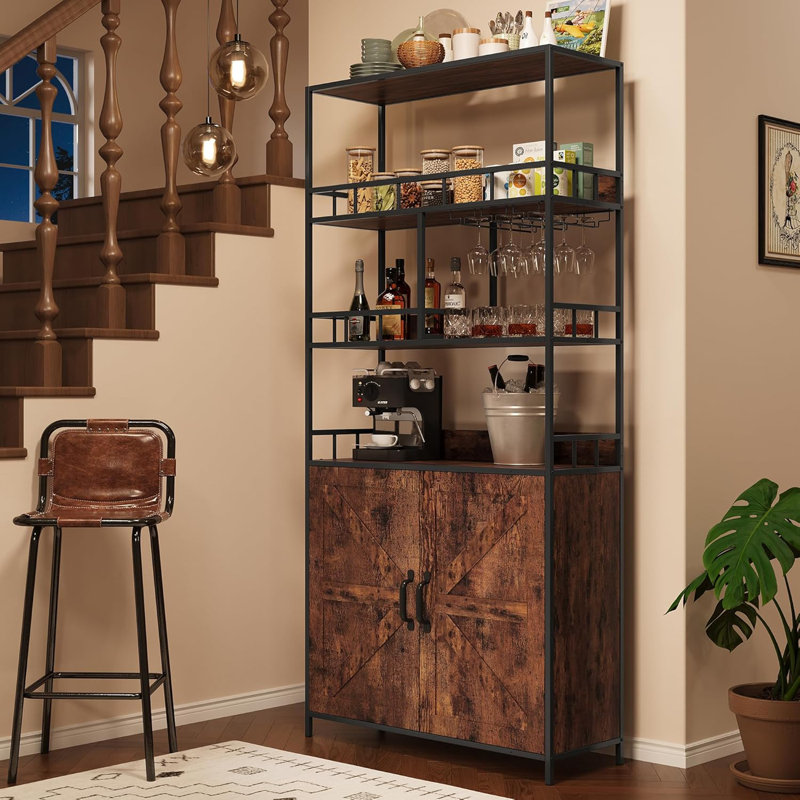 17 Stories 70.8" Bar Cabinet With Goblet Holder 5 Tier Bakers Rack With ...