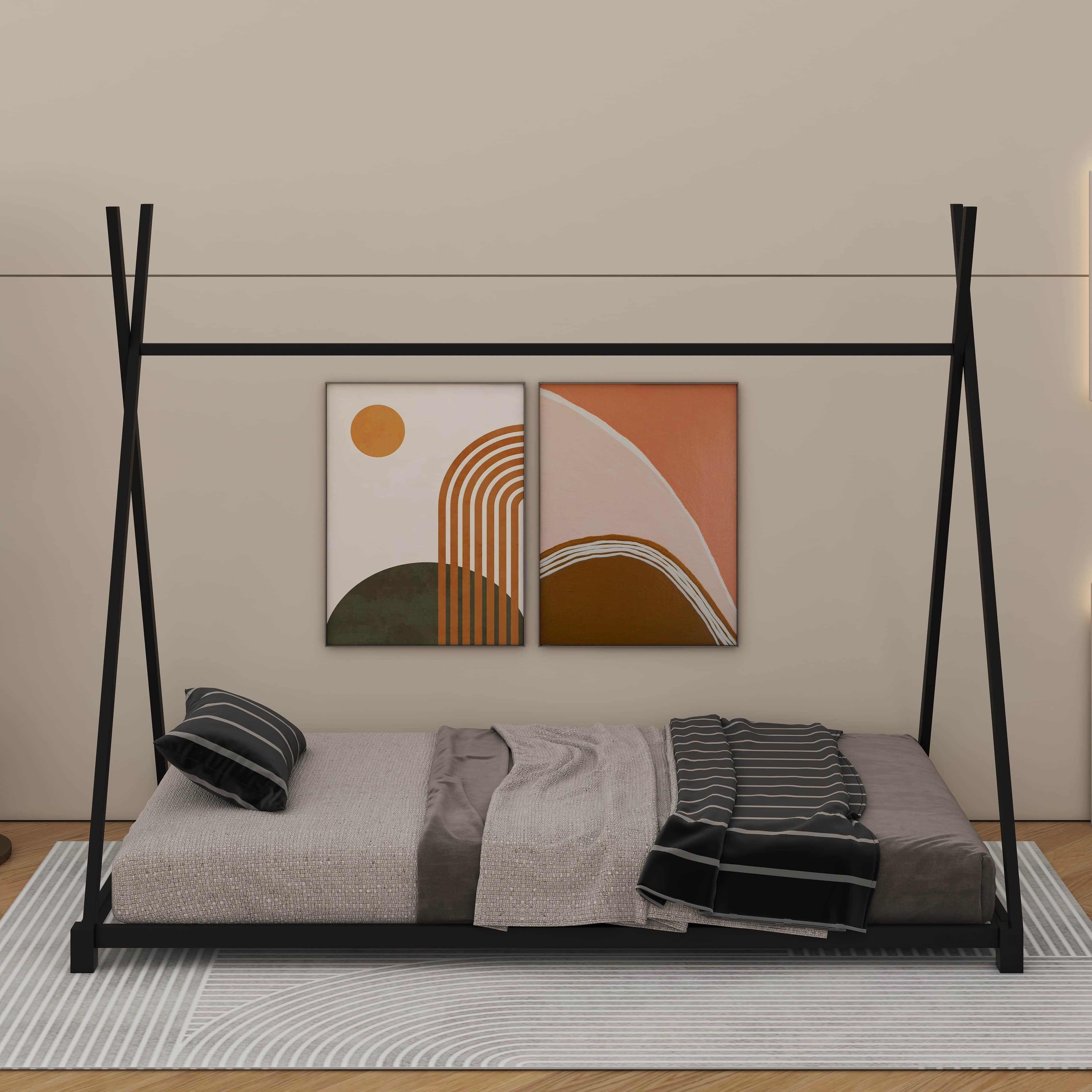 17 Stories Metal Twin House Platform Bed With Reinforced Triangle Frame ...