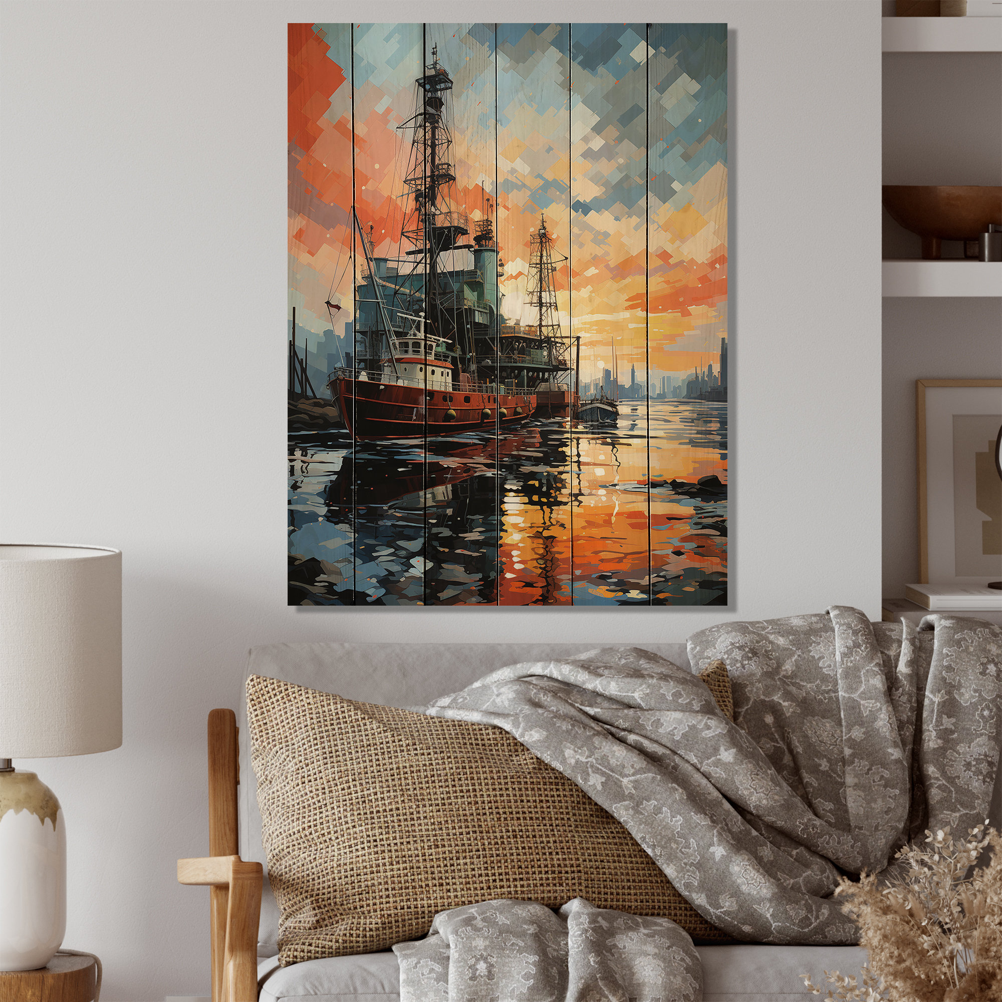 Longshore Tides Red Oil Rigs Resilient Rig II On Wood Print - Wayfair ...