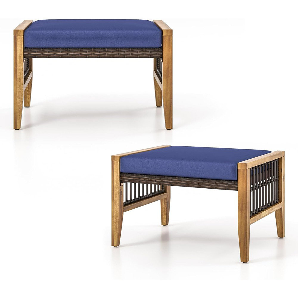 Red Barrel Studio 2 Pieces Outdoor Patio Ottomans, Acacia Wood Outdoor ...