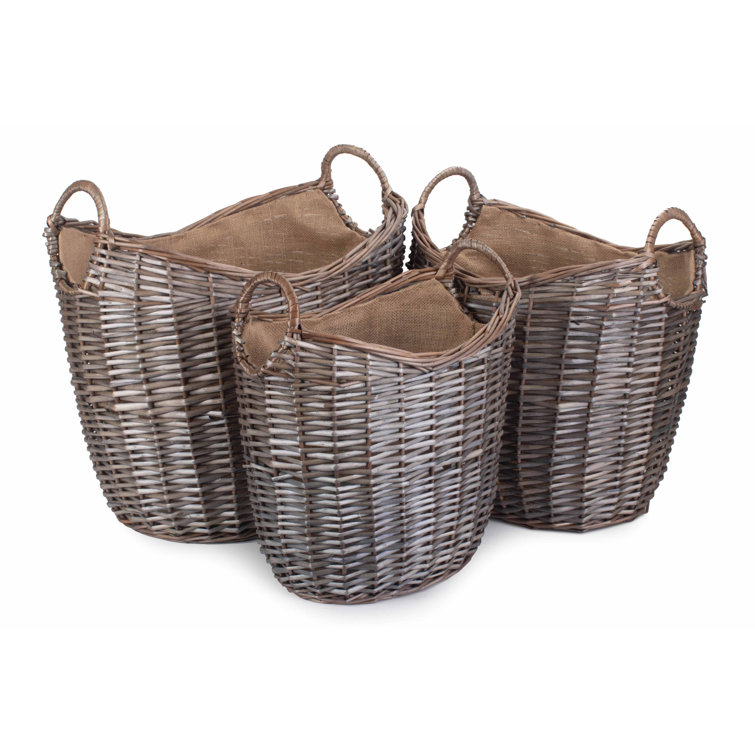 Highland Dunes Wicker Scoop Neck Hessian Lined 3 Piece Storage Basket ...