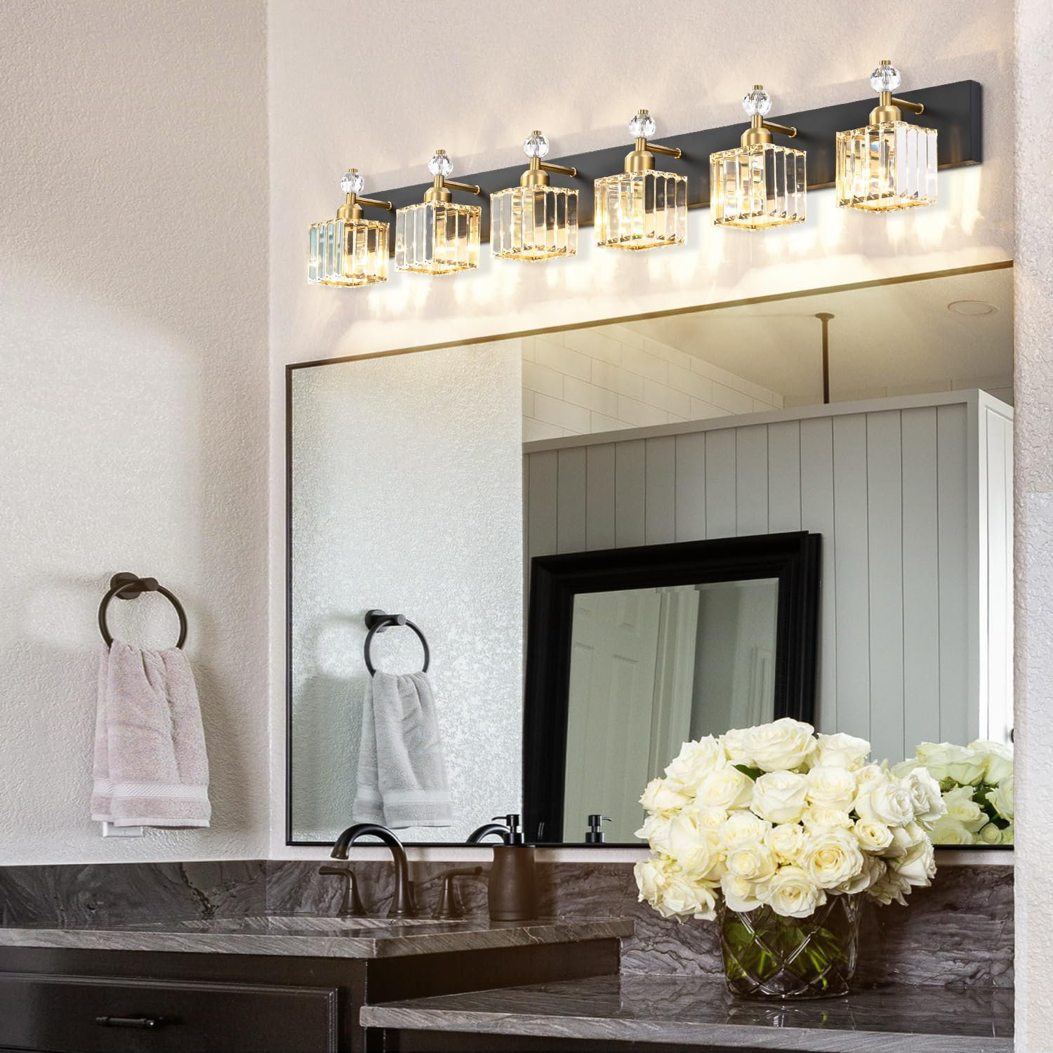 Everly Quinn Modern Black Bathroom Vanity Light Fixture With K9 Crystal ...