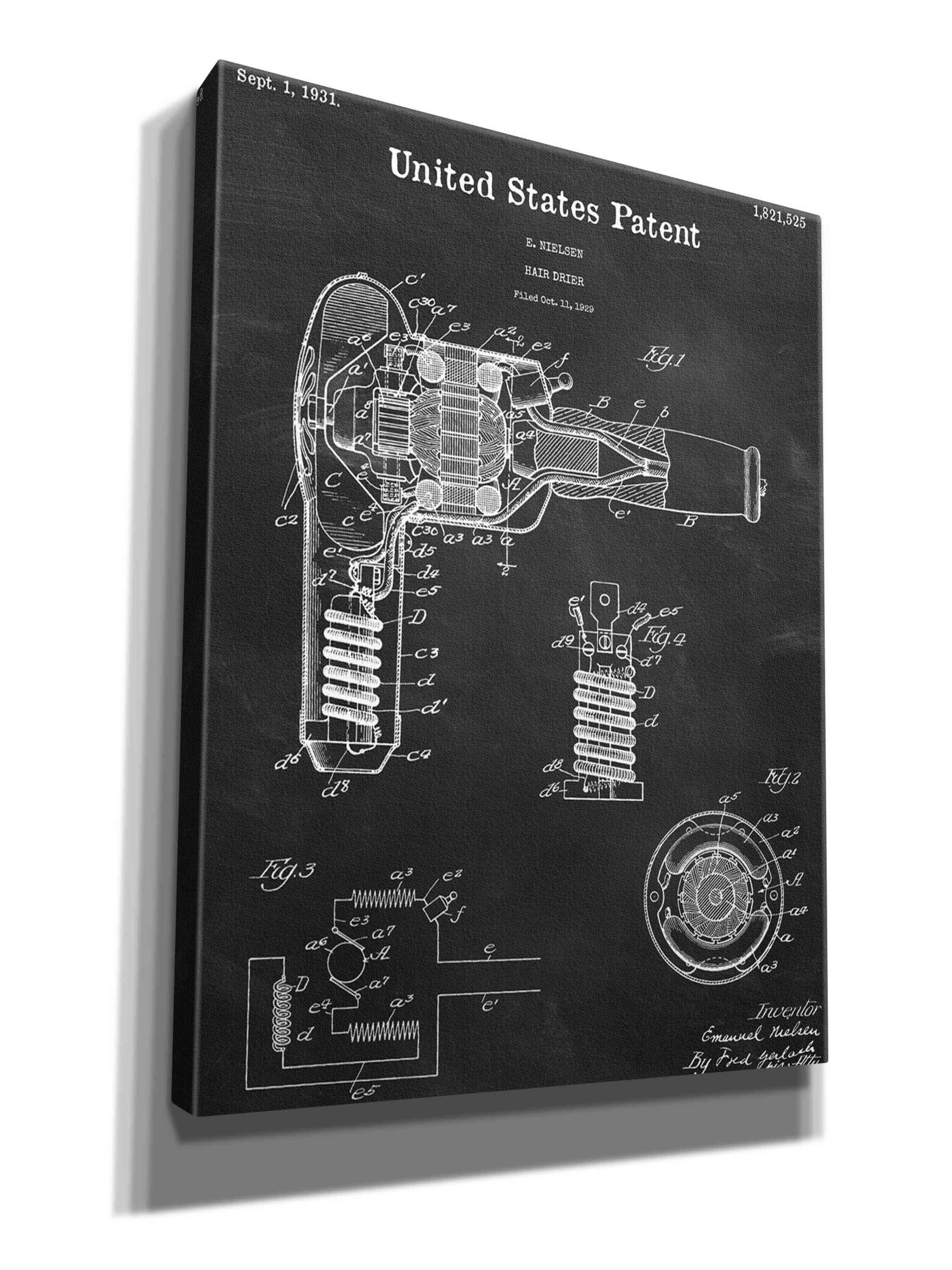 Williston Forge Hair Dryer Blueprint Patent Chalkboard - Wrapped Canvas ...