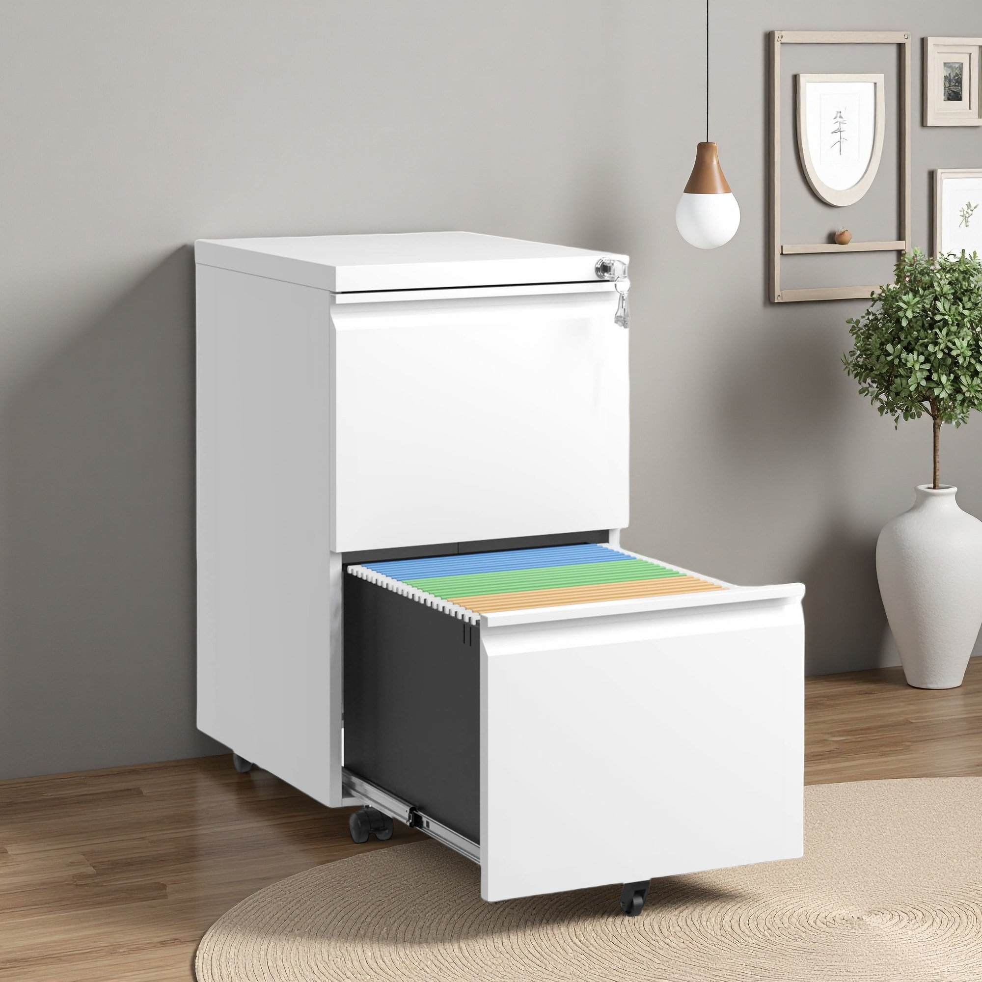 Inbox Zero 2 Drawer Metal Mobile File Cabinet, Rolling File Cabinet ...