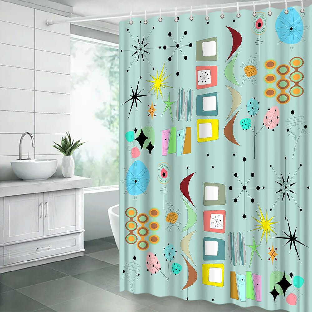Corrigan Studio® Mid Century Shower Curtain Retro Atomic Abstract Modern Geometric Colorful ...