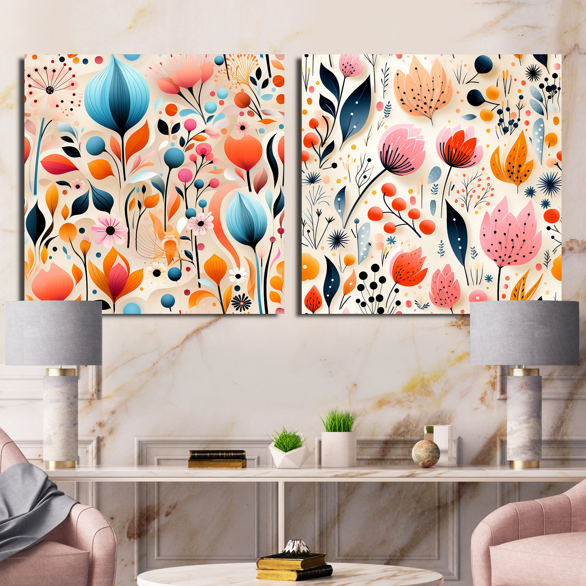 Design Art Minimalist Pastel Flowers Pattern - Abstract Collages Square ...