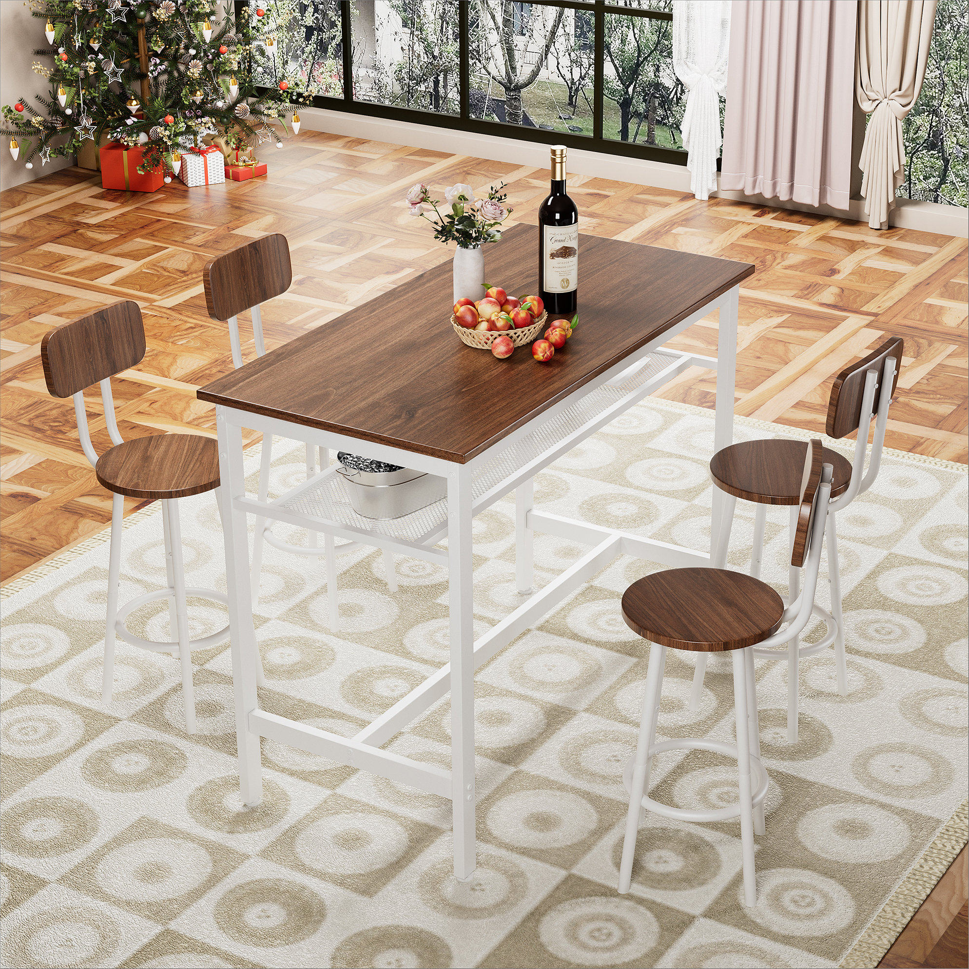 Ebern Designs 5 Piece Bar Table Set, Kitchen Bar Table and Chairs Set ...