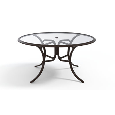 Red Barrel Studio® Hirotaka Round Glass Outdoor Dining Table | Wayfair