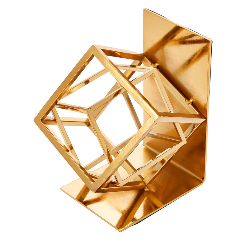 Everly Quinn Decorative Gold Bookends with Square Metal Geometric ...