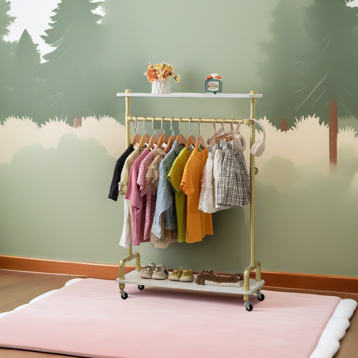 17 Stories Kids Clothing Rack, Baby Clothes Rack With Bottom Storage ...