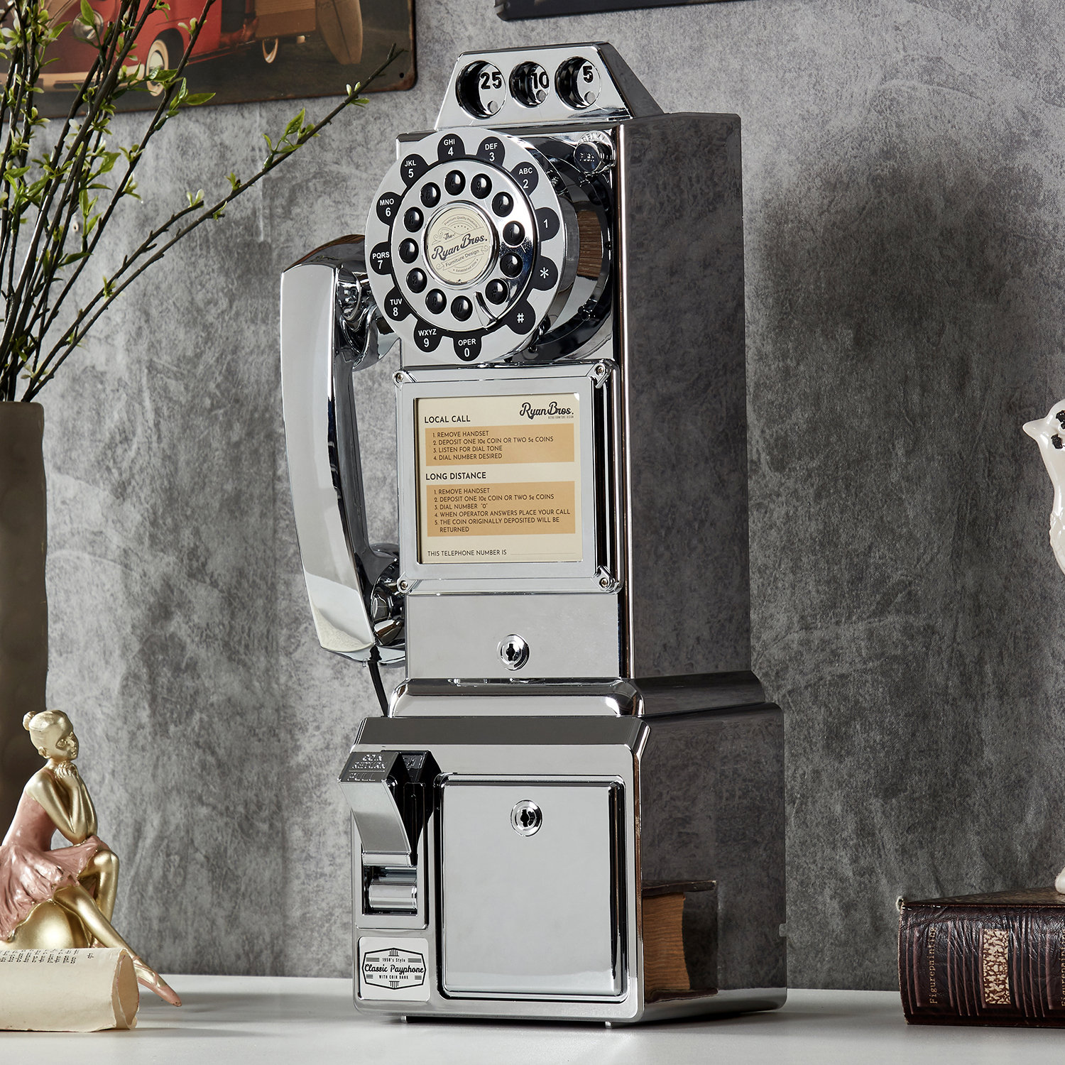 Ryan Bros. American Retro 1950's Payphone with Coin Bank | Wayfair