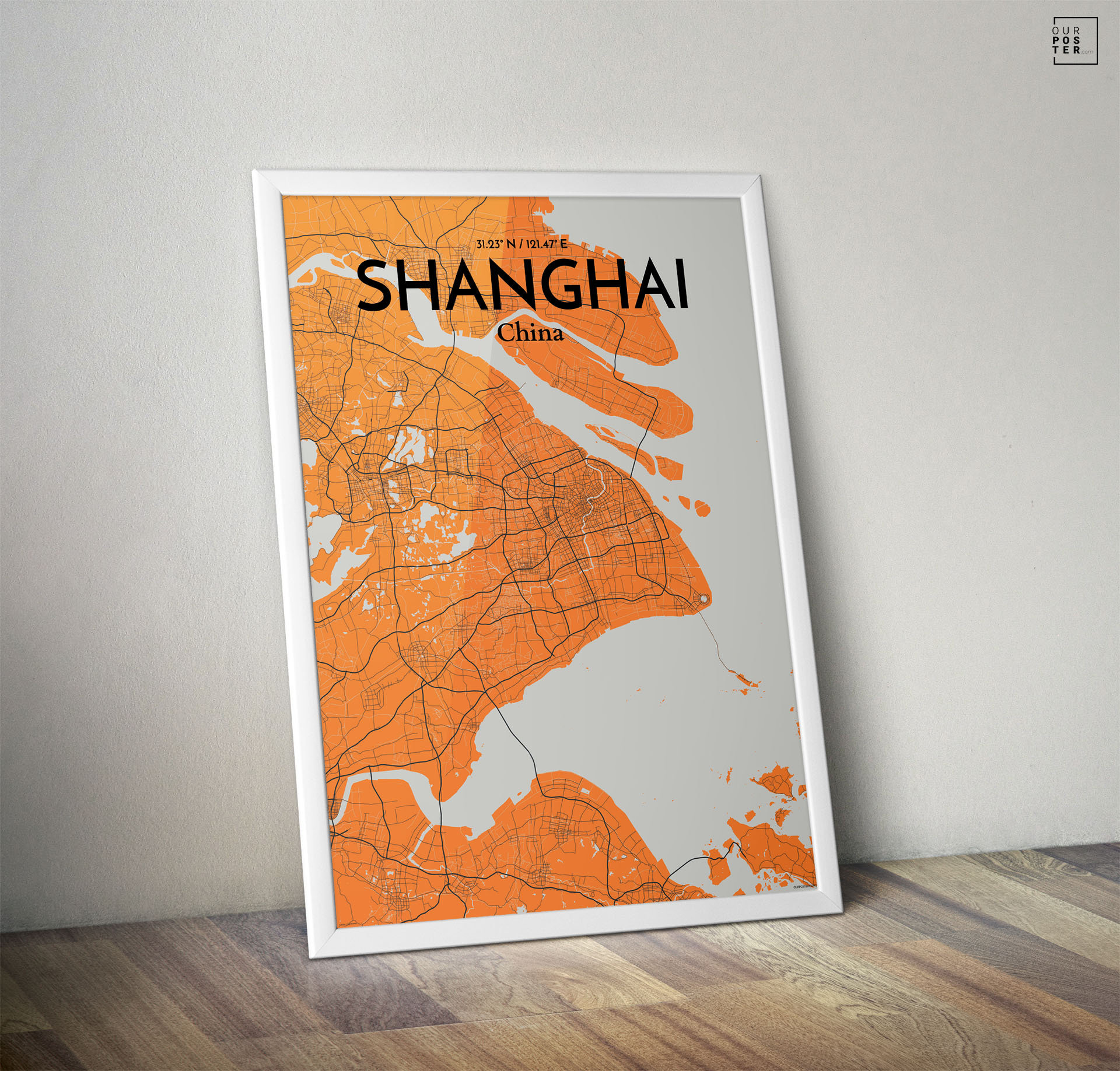 OurPoster.com 'Shanghai City Map' Graphic Art Print Poster in Gray ...