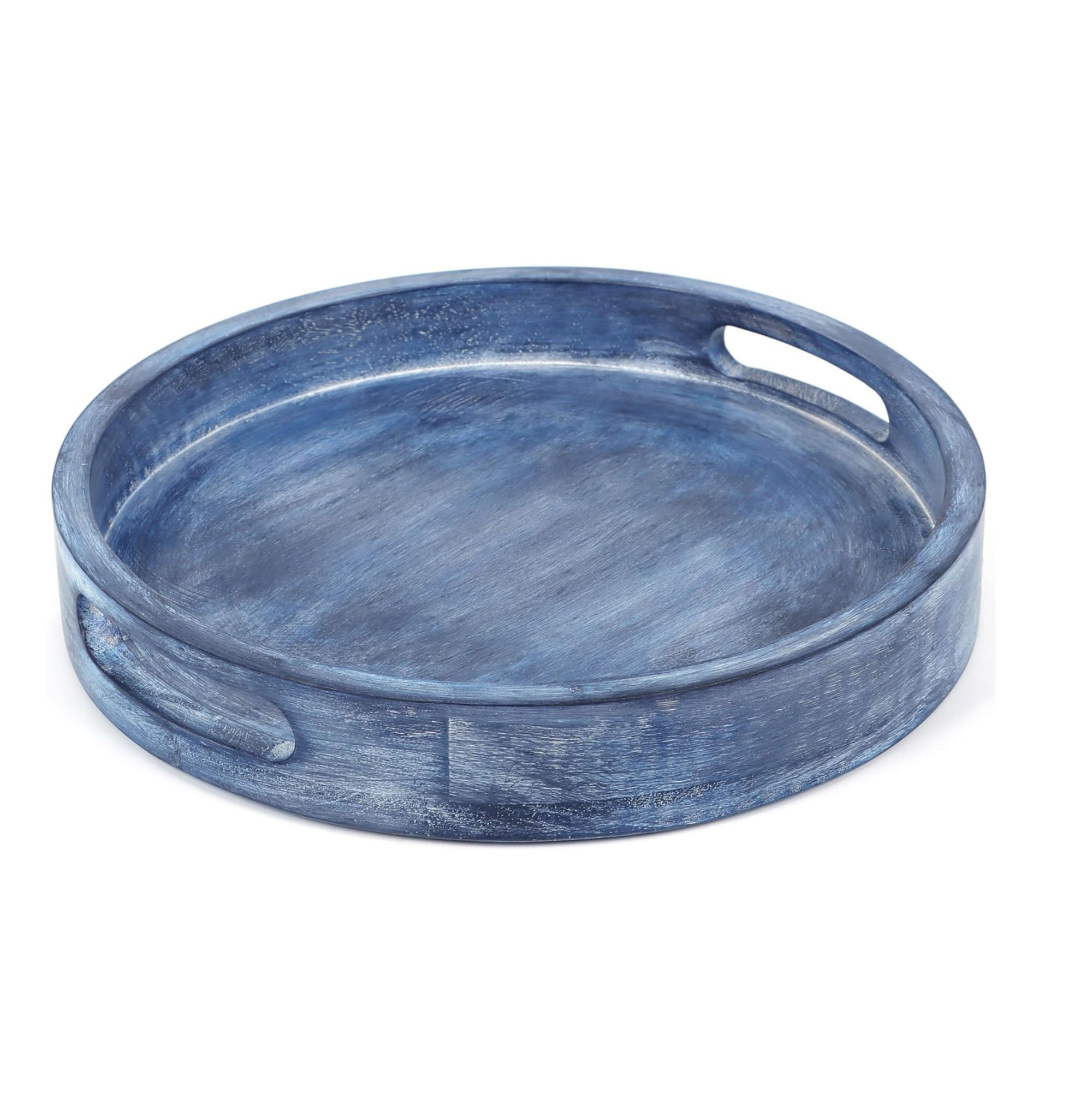 Gracie Oaks 12 Inch Round Tray with Handles, Rustic Decorative Vanity ...