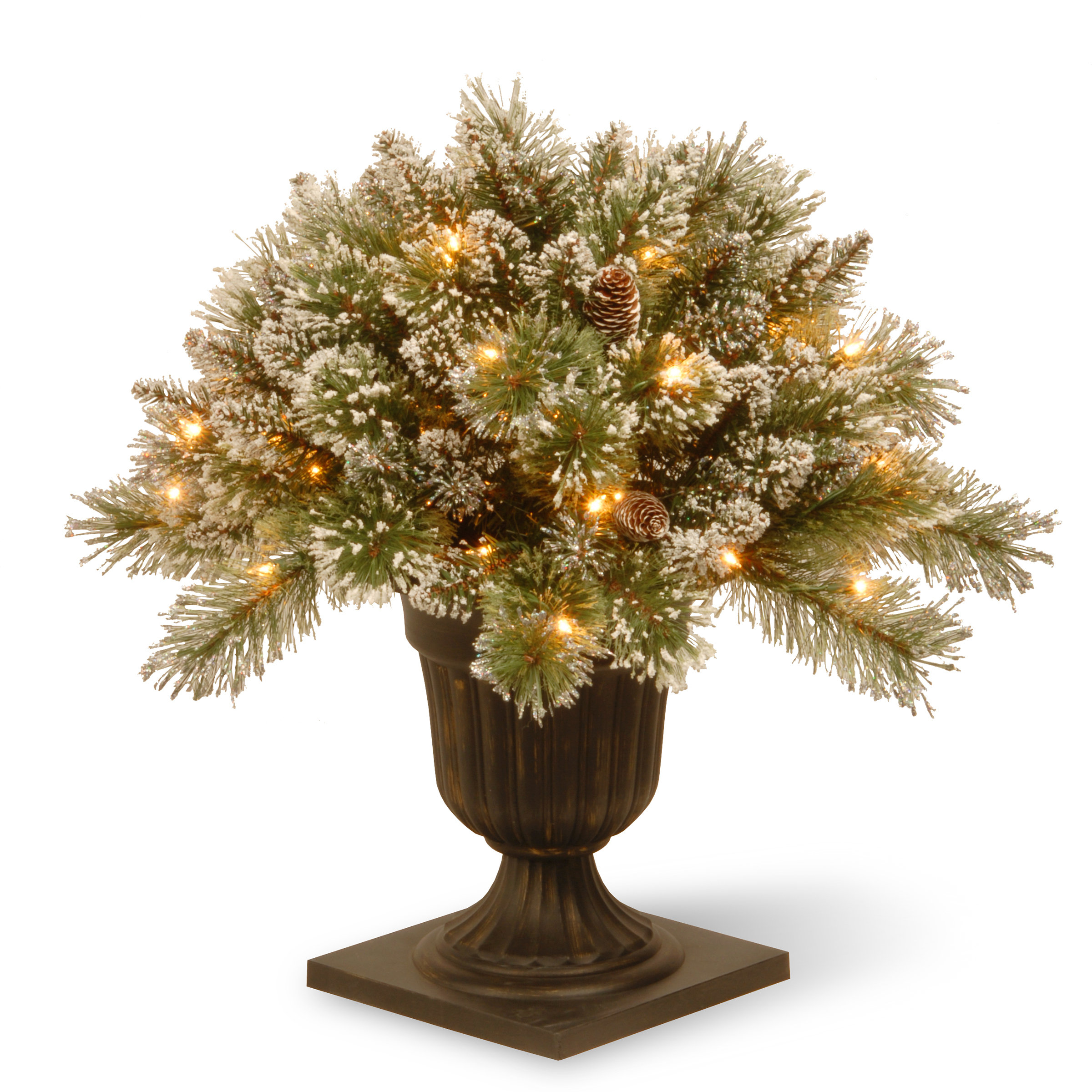 The Holiday Aisle® 18" Glittery Bristle Pine Porch Bush with Battery ...