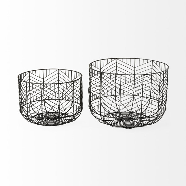 Corrigan Studio® Set Of Two Black Metal Wire Chevron Bowls | Wayfair