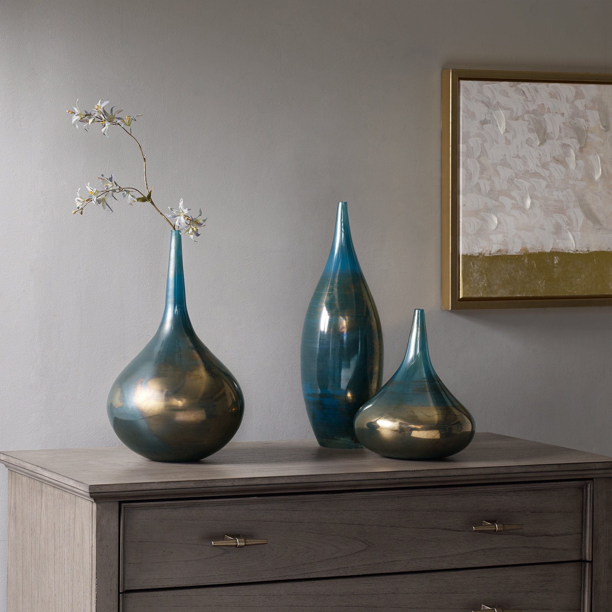 Madison Park Signature Aurora Blue and Bronze Decorative Glass Vases 3 ...