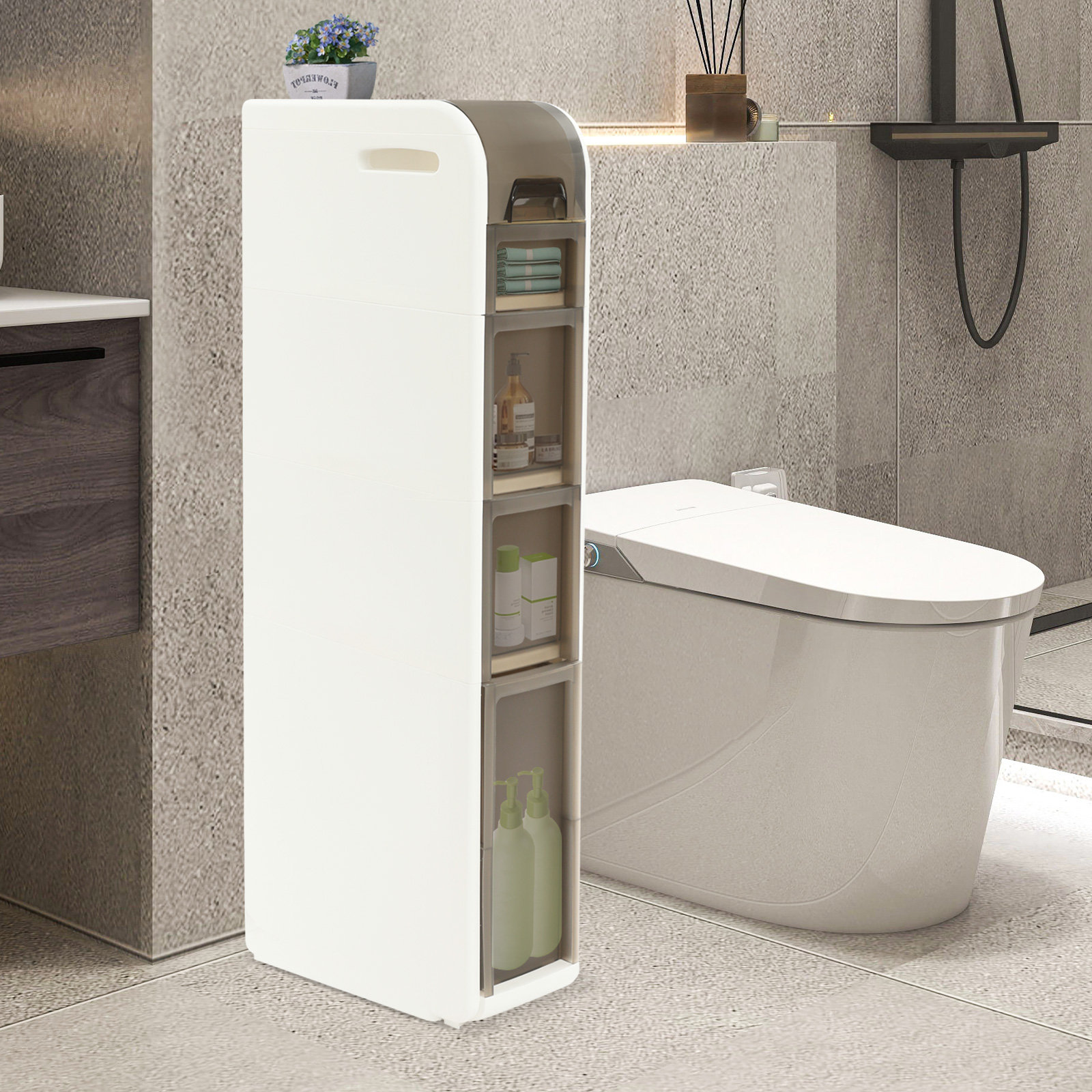 Latitude Run® Movable Bathroom Floor Cabinet Slim Bathroom Storage ...