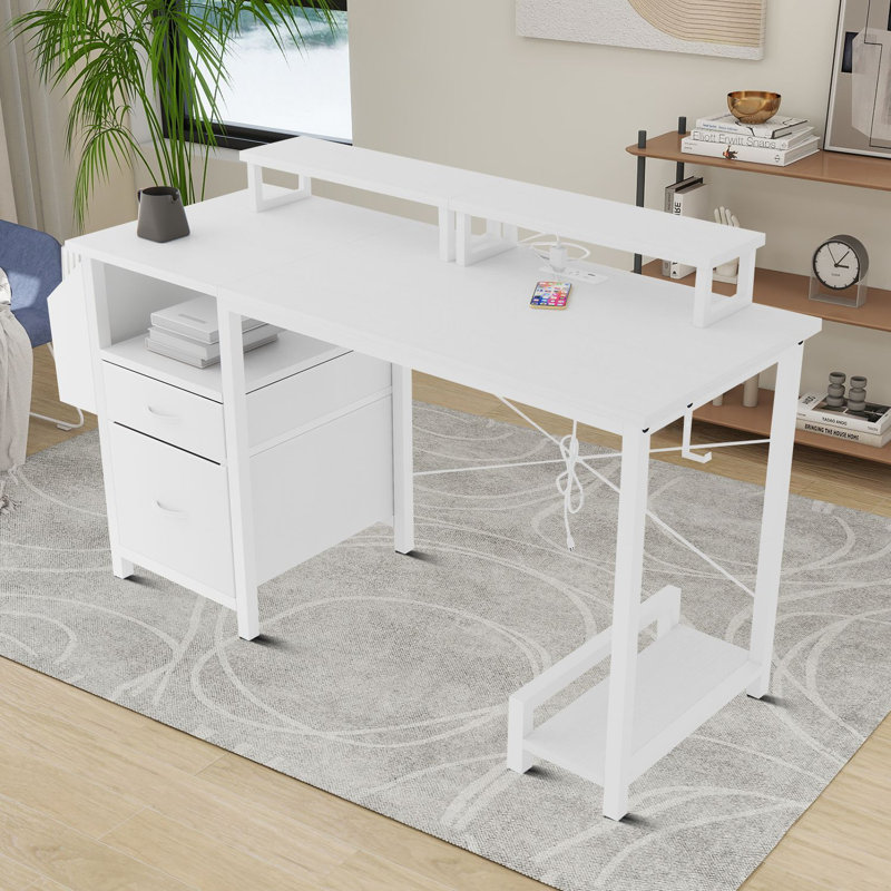 Ebern Designs Modern retro style computer desk with storage drawers and ...