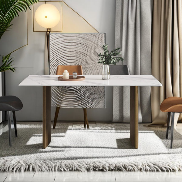 Orren Ellis Rectangular Sintered Stone Dining Table for Modern Kitchen ...