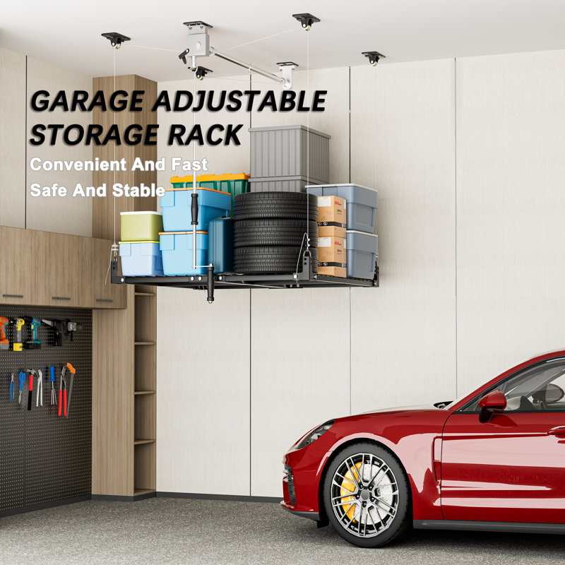 Rebrilliant Ceiling Garage Storage Rack With Height Lifting 4x4 Ft ...