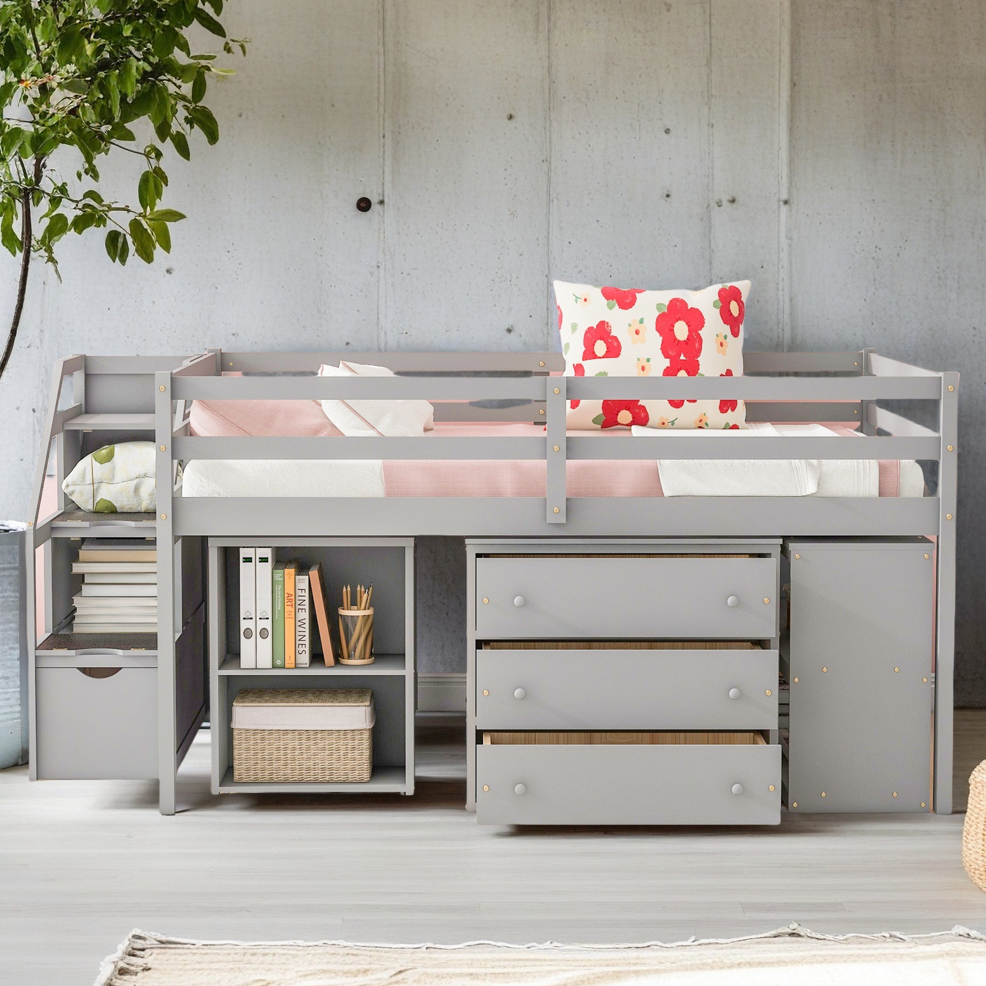 Harriet Bee Loft Bed With Retractable Writing Desk And 3 Drawers ...