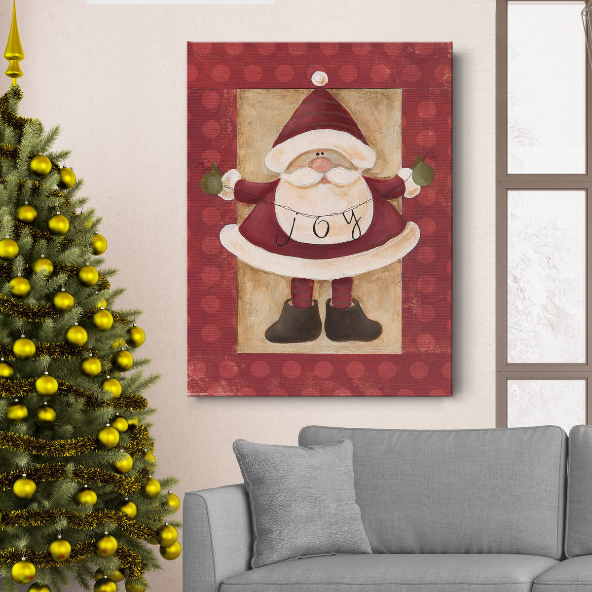 The Holiday Aisle® Polka Dot Joy Santa Premium Gallery Wrapped Canvas ...