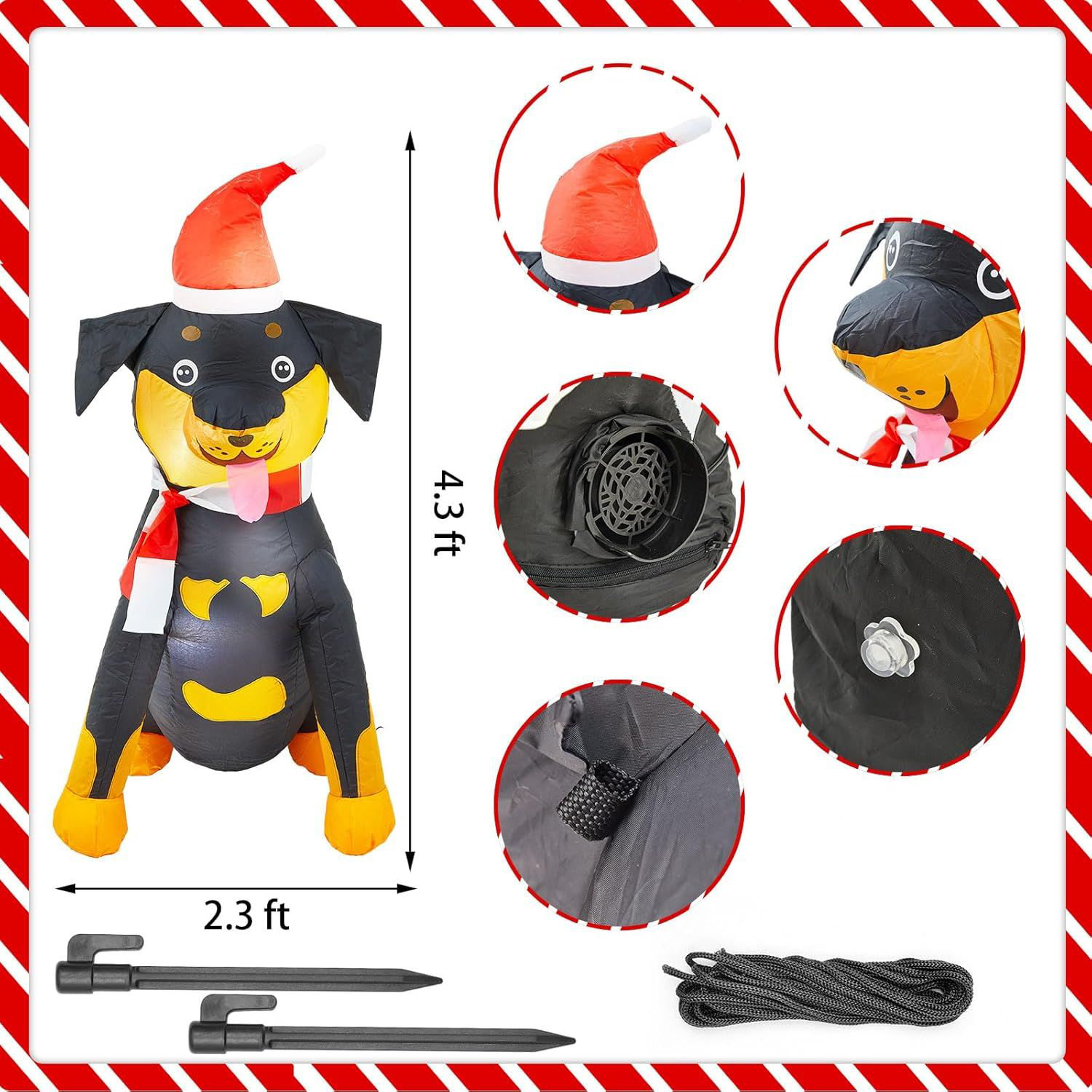 The Holiday Aisle® 4.3 Ft Christmas Inflatable Rottweiler Dog LED Xmas ...