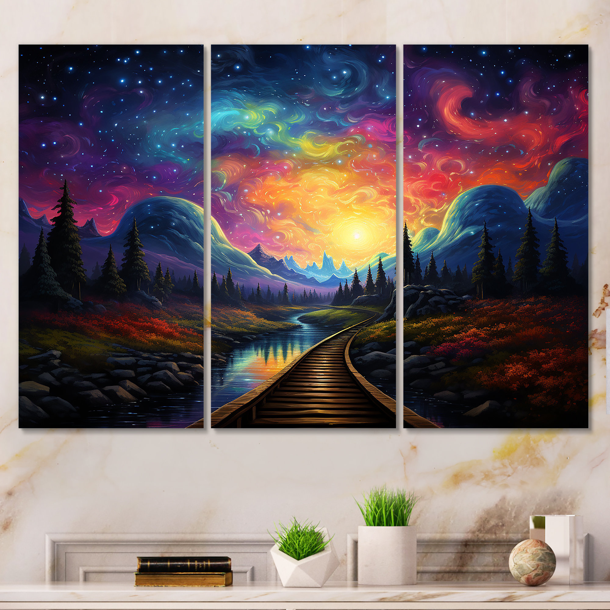 Loon Peak® Starry Night Train Tracks To The Sky I - Train Wall Art ...