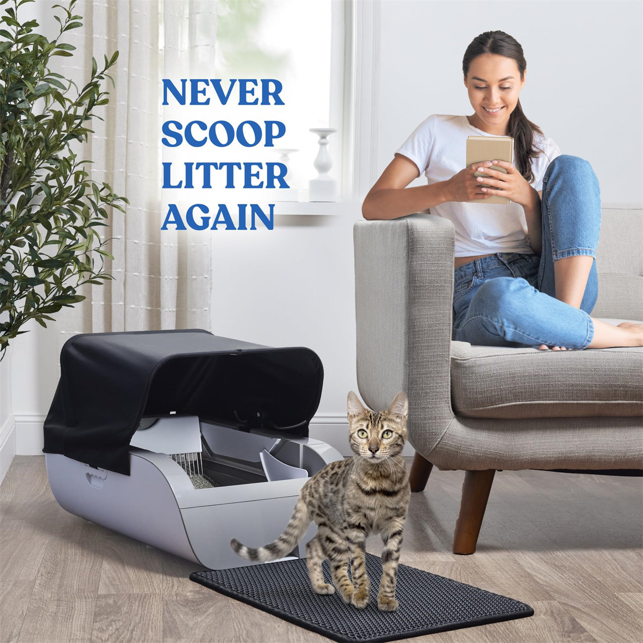 AIWANTING Open Self-Cleaning Cat Litter Box, Push Button Control ...
