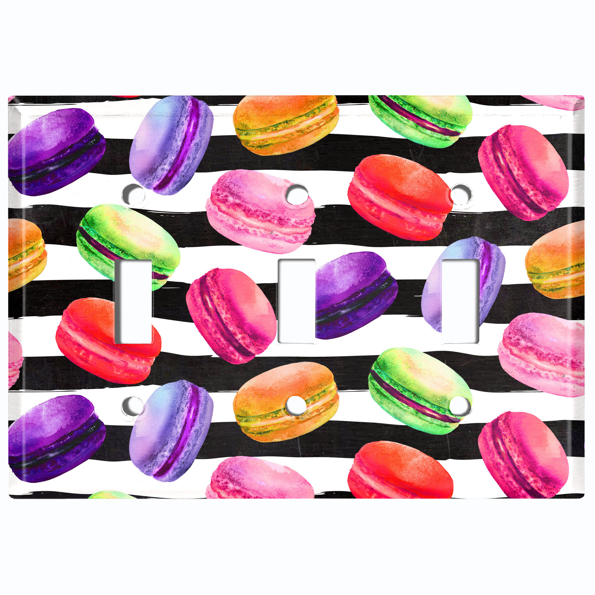 WorldAcc Colorful Macaron Treat Stripes 3-Gang Toggle Light Switch Wall ...