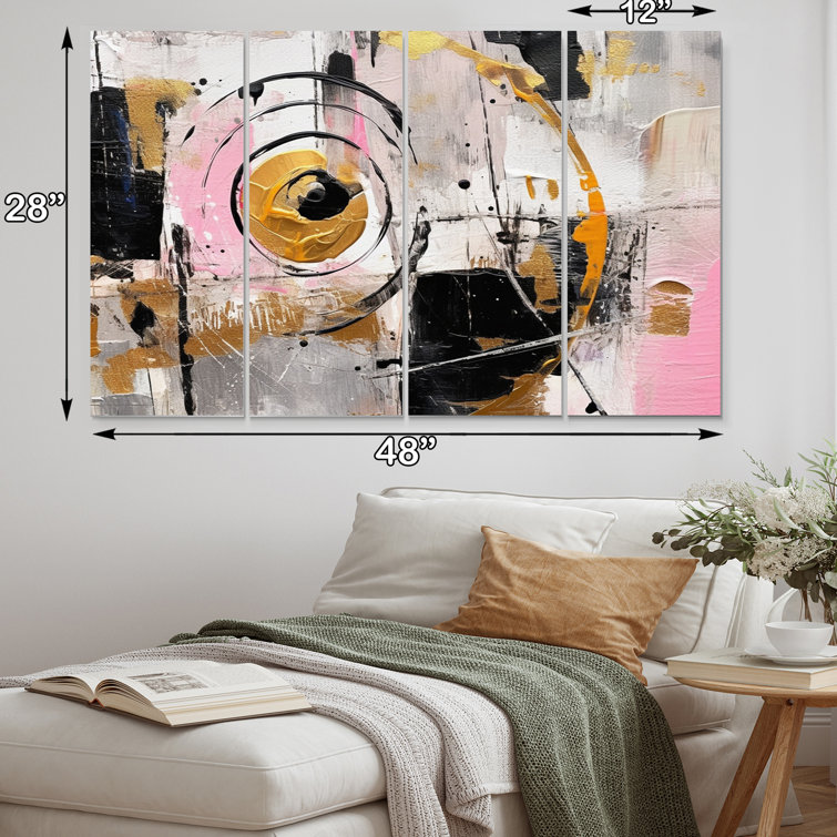 Wrought Studio Pink White Symmetrical Meets - Cubism Wall Art Living ...