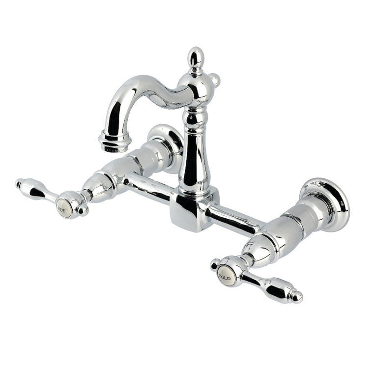 Kingston Brass Tudor Double-Handle 2-Hole Wall-Mount Bridge Kitchen ...