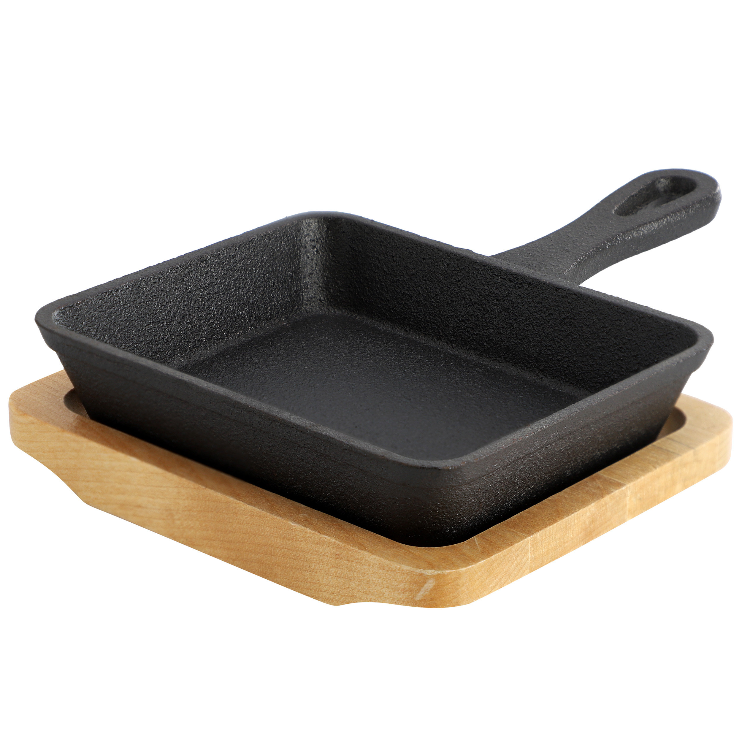 MegaChef Mini Cast Iron Square Pan with Wood Tray | Wayfair