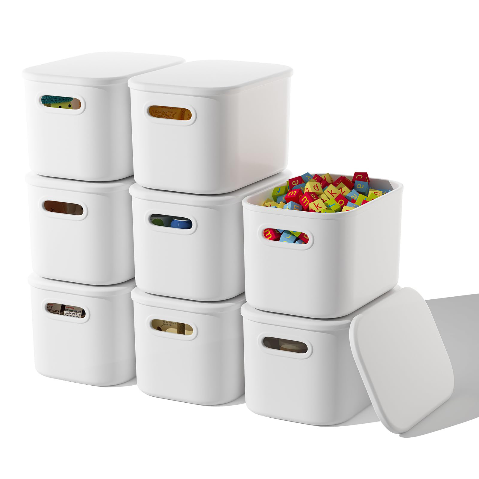 Latitude Run® 8 Pack White Storage Bins With Lids Stackable Storage ...