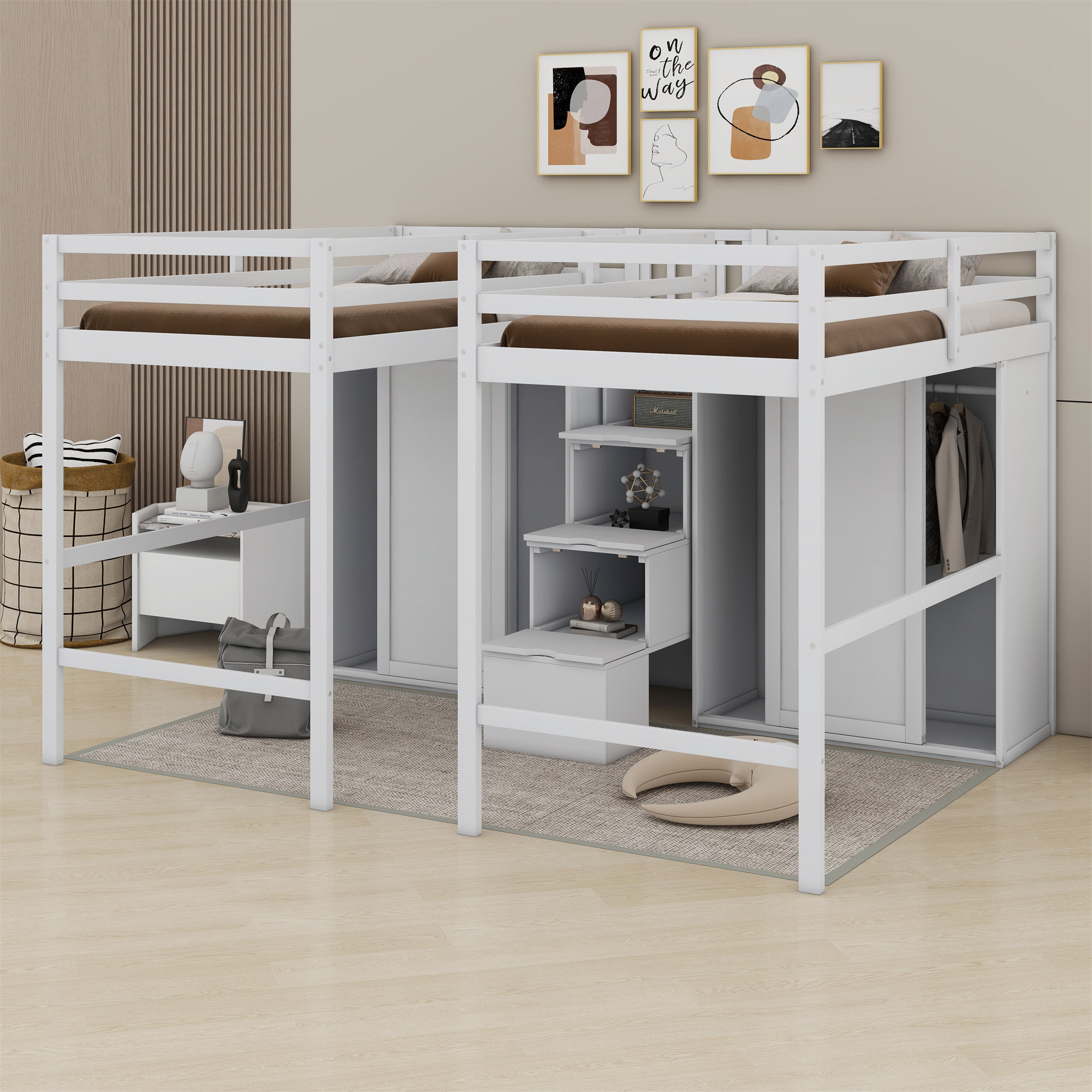 Harriet Bee Double Loft Beds With Wardrobes And Staircase | Wayfair