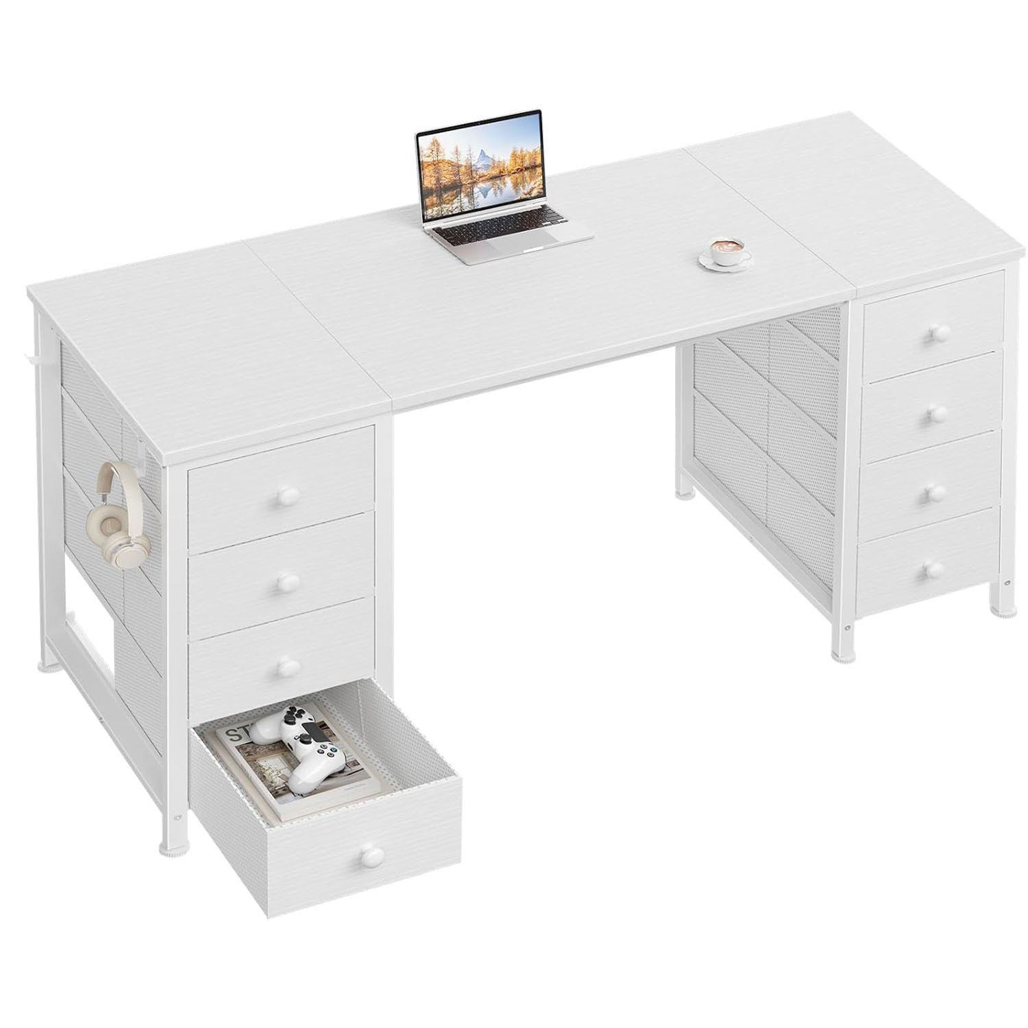 Latitude Run® White Computer Desk With Drawers On Both Sides For Home ...