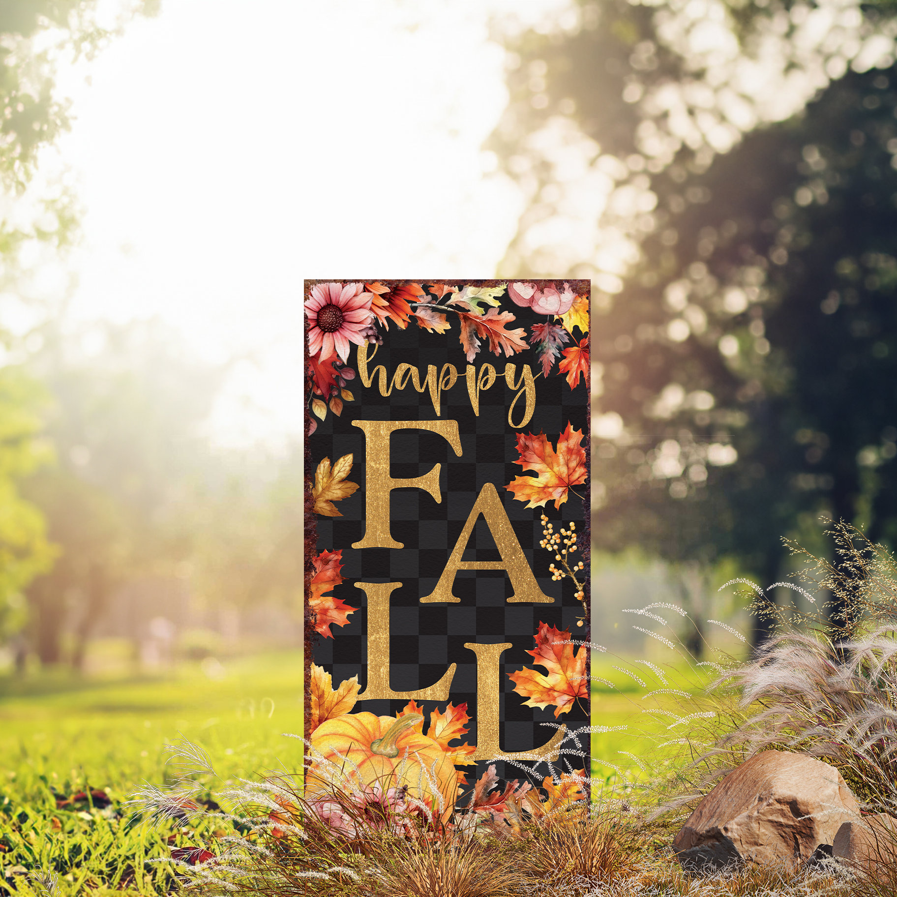 August Grove 30in Happy Fall Garden Stake | Fall Wooden Decor | Fall ...