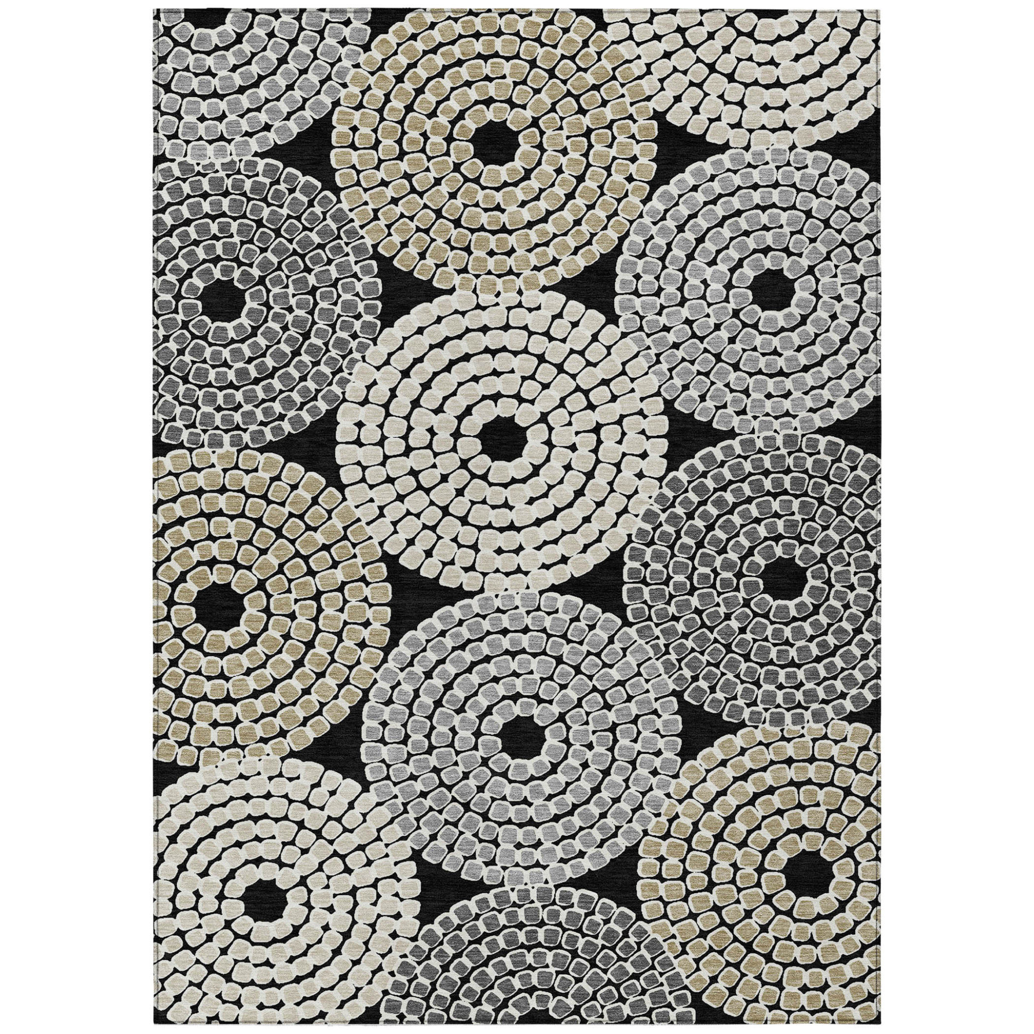 HomeRoots Tapis intérieur / extérieur 5 pi x 8 pi noir et gris à motif géométrique lavable ...