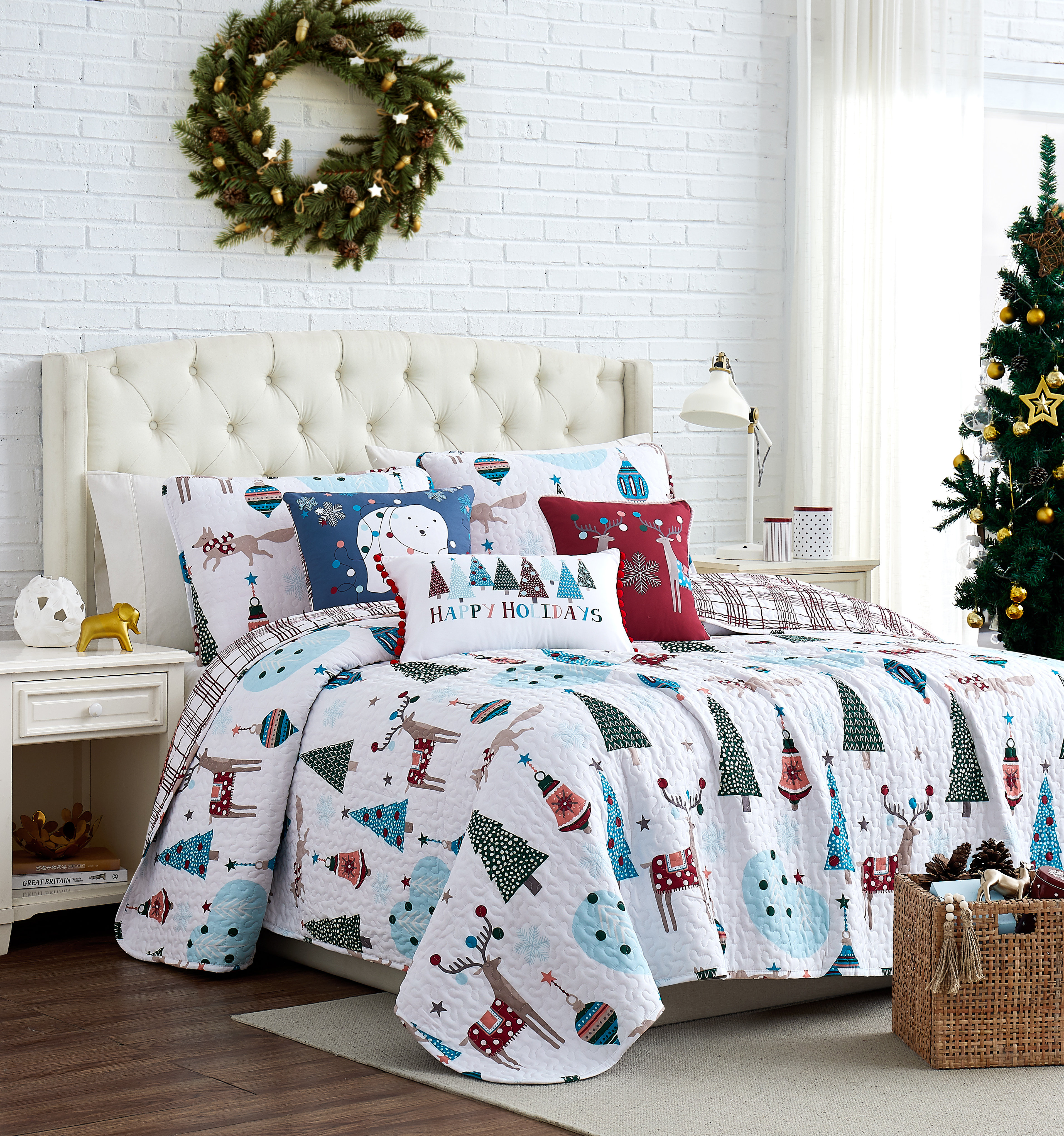 SouthShore Fine Linens Winter Wonderland White/Blue Microfiber ...