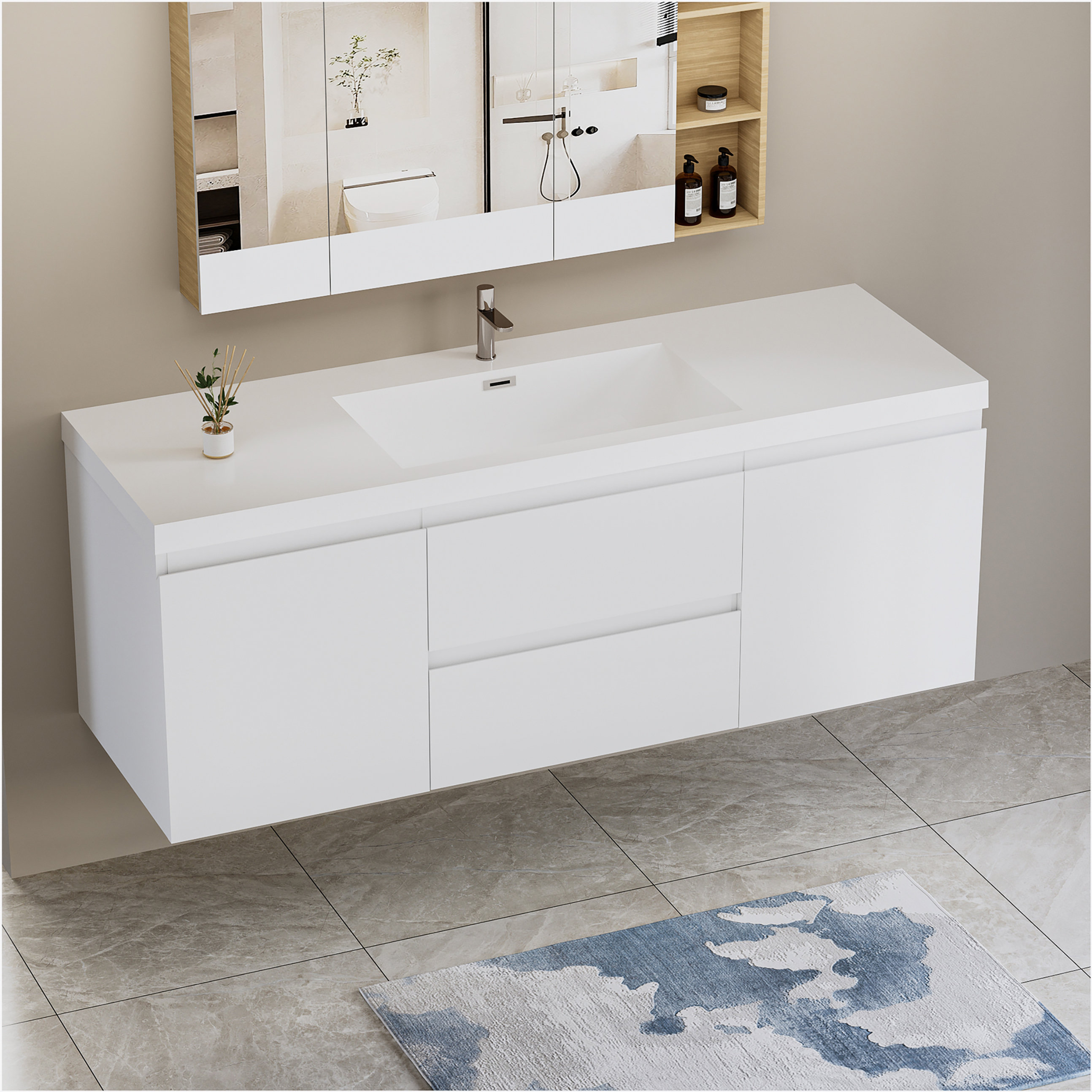 Latitude Run® 60" Floating Bathroom Vanity with Sink, Modern Wall ...