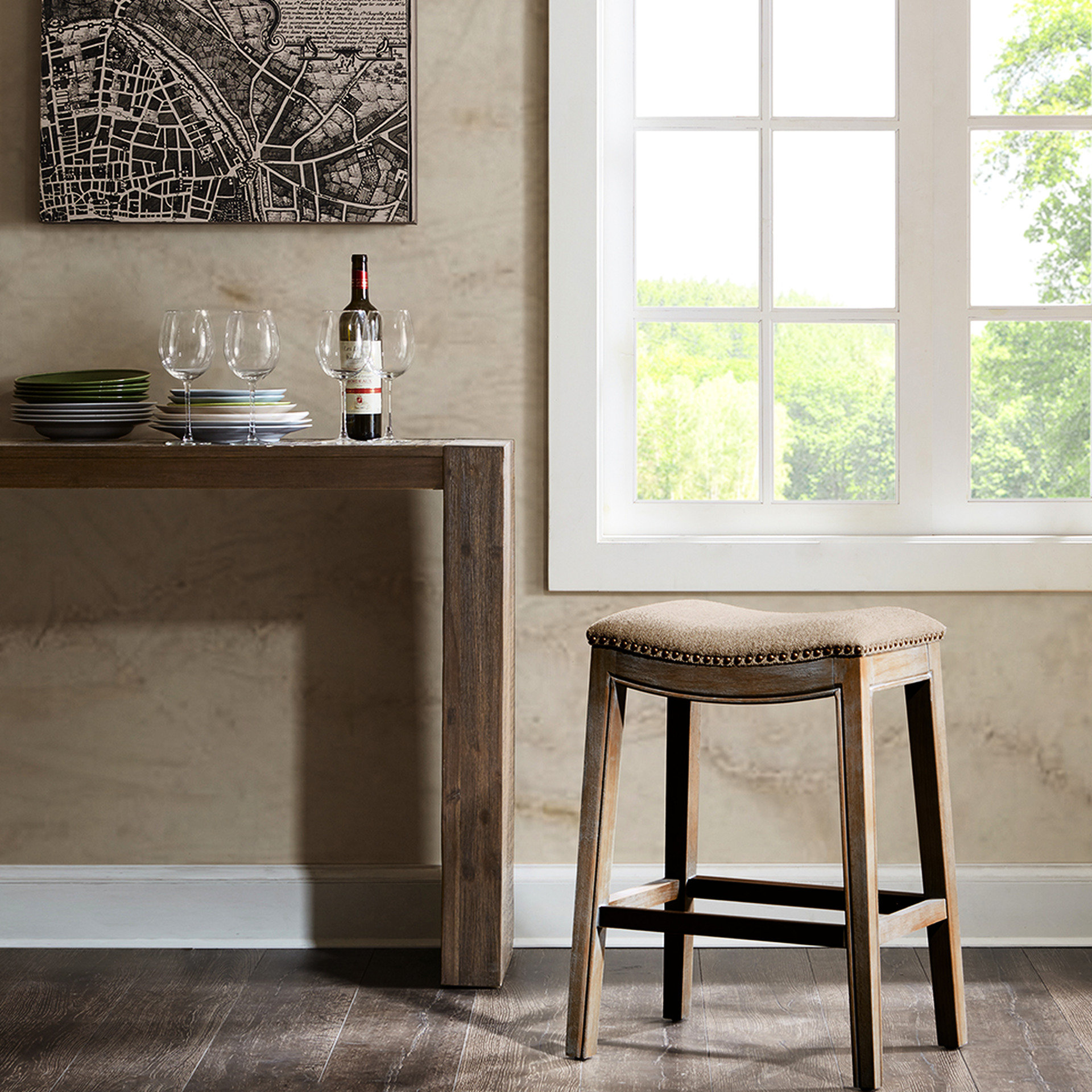 Red Barrel Studio® Harriette Stool - Seat Upholstery, Wood Legs ...