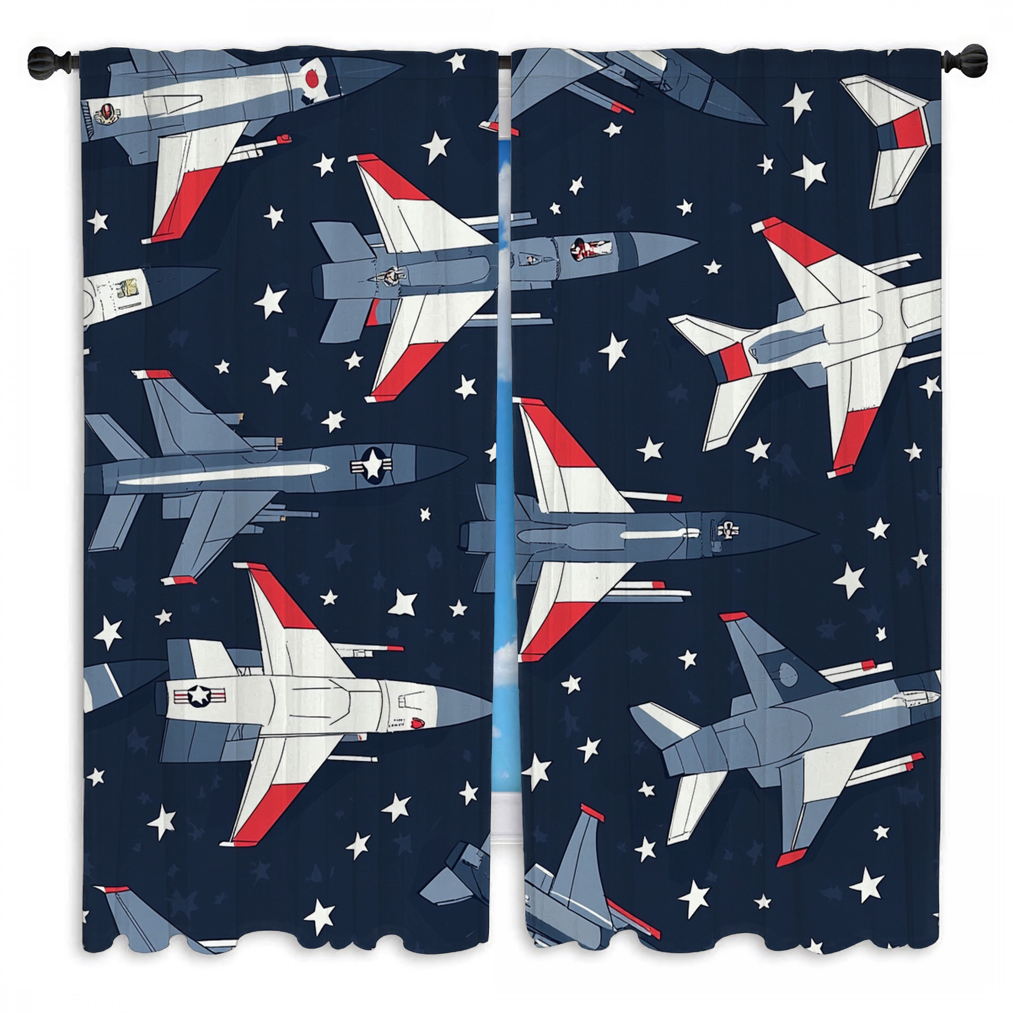 Orren Ellis Fighter Jets Window Curtains Aircraft Contemporary Drapes ...