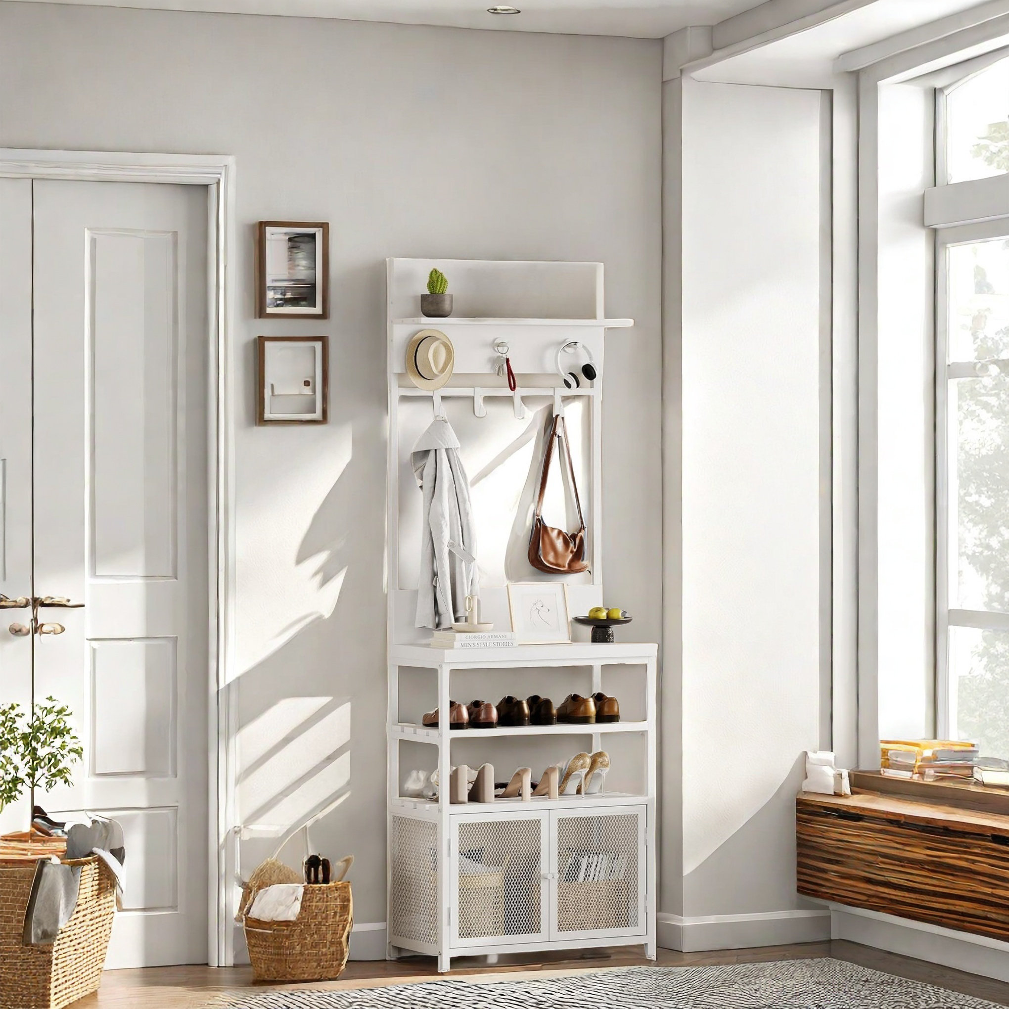 Ebern Designs 72.8in Hall Tree With Coat Rack Shoe Storage And 7 Hooks ...