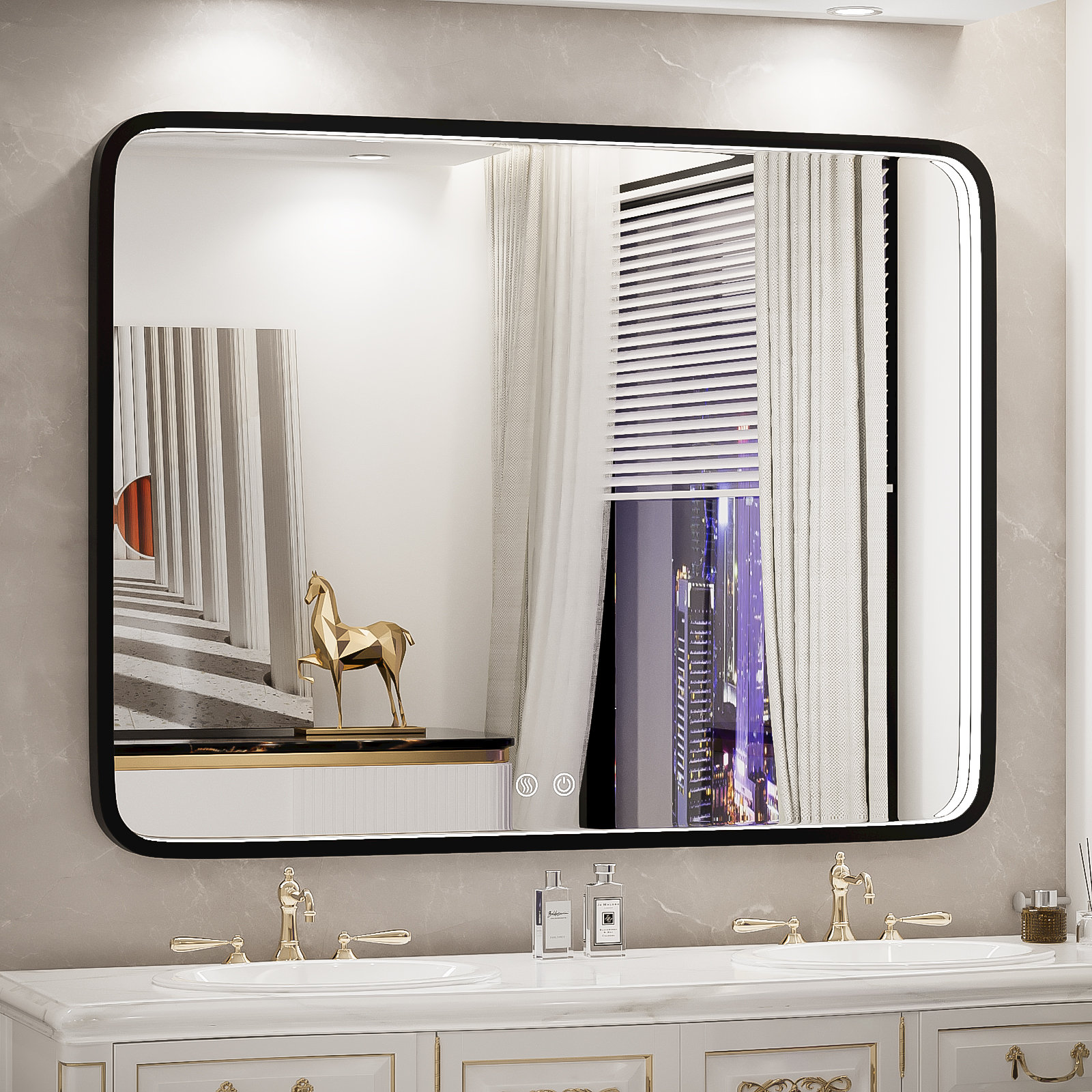 Ivy Bronx LED Bathroom Mirror With Lights, Rectangle Lighted Metal ...
