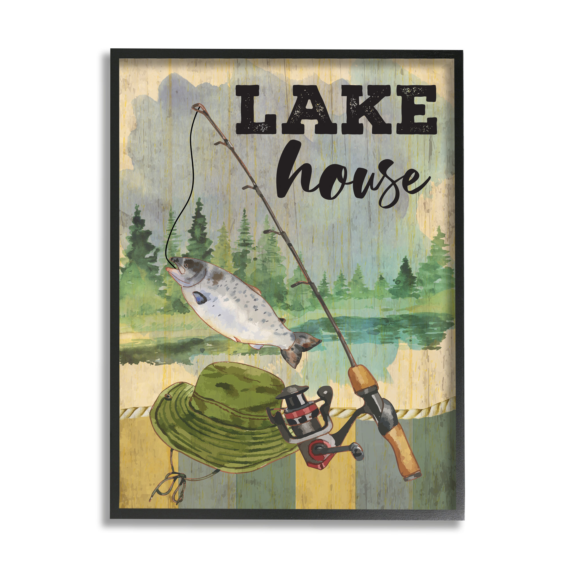 Stupell Industries Lake House Fishing Angler Sign - Floater Frame ...