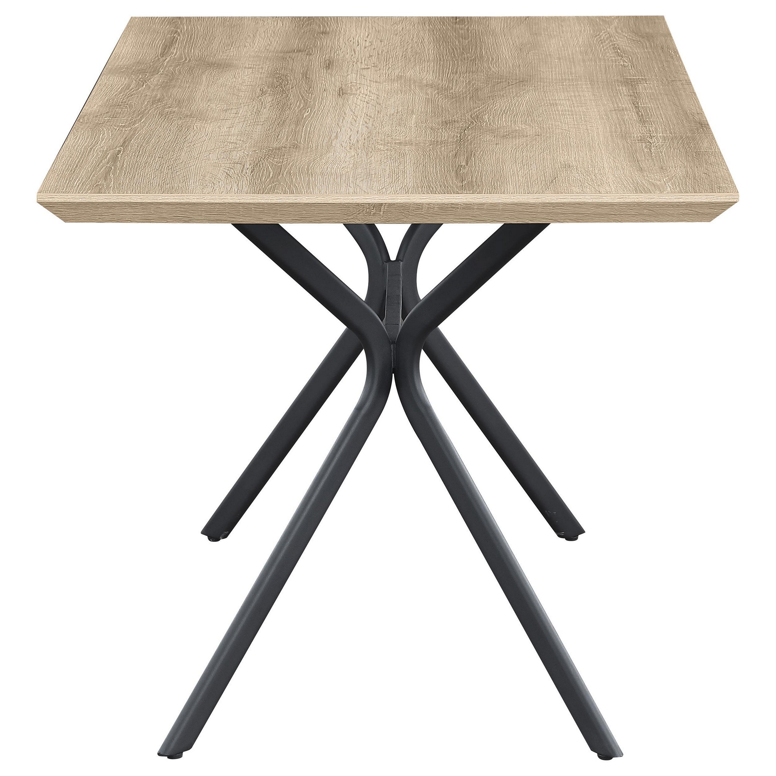 Benjara Rima Dining Table, Black Metal Legs, Light Brown Rectangular 53 ...